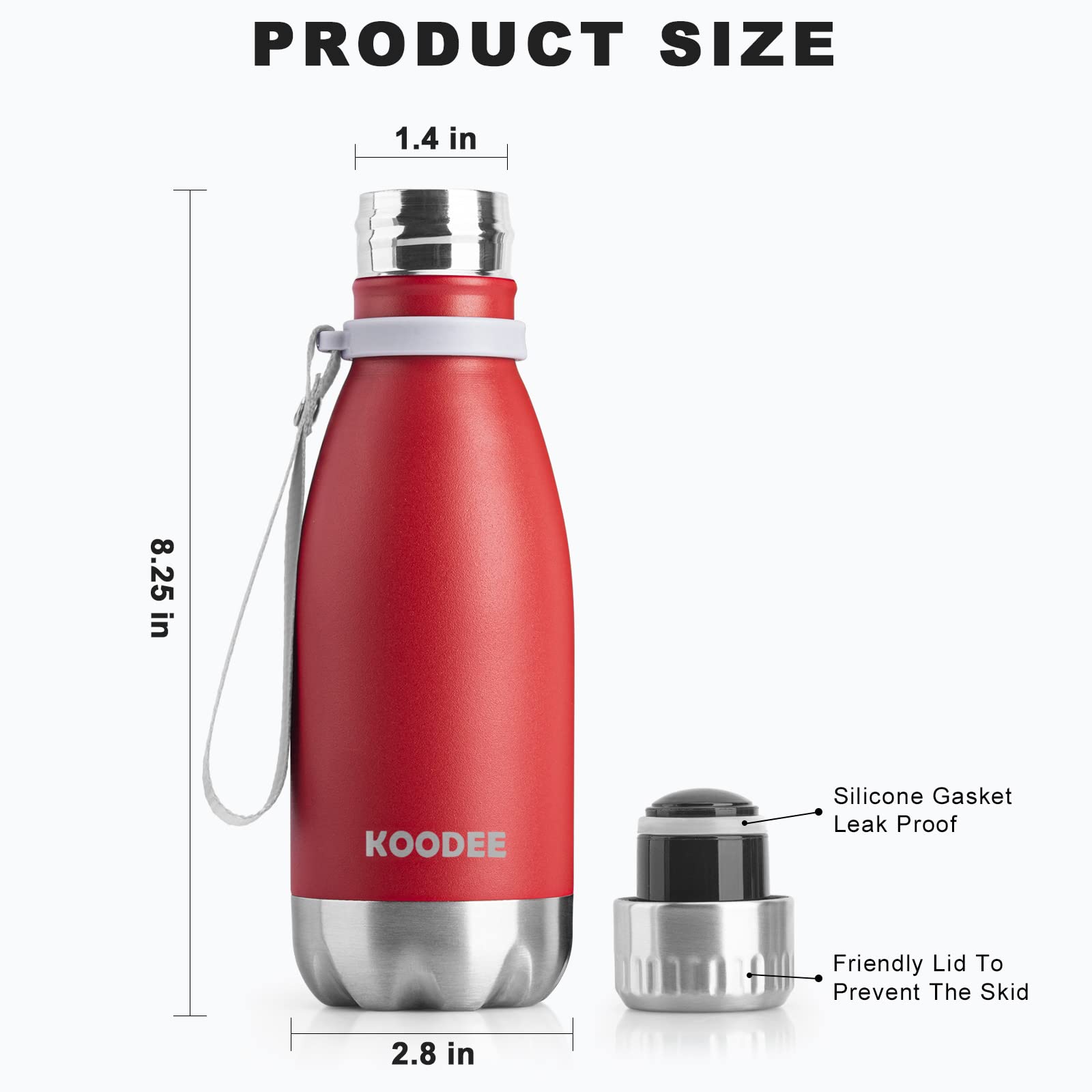 koodee Small Water Bottle for School 9 oz Stainless Steel Double Wall Vacuum Insulated Water Bottle BPA Free, Leak Proof (Mango Yellow)