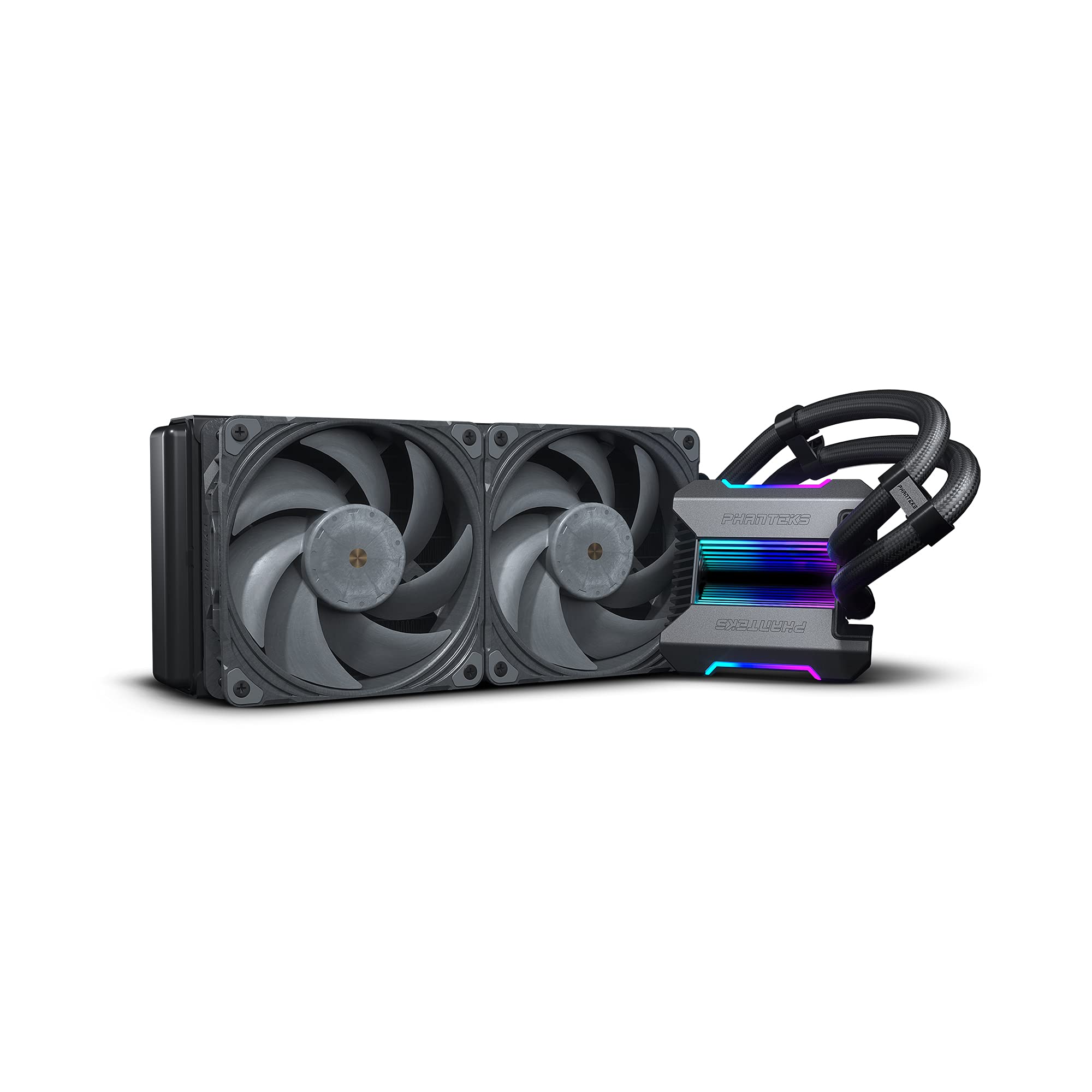 Phanteks (PH-GO240T30_DAG01) Glacier One 240T30 D-RGB AIO Liquid CPU Cooler, Infinity Mirror Pump Cap Design, Aluminum Covers, 2X T30-120 High-end Fans, Anthracite Grey,Black