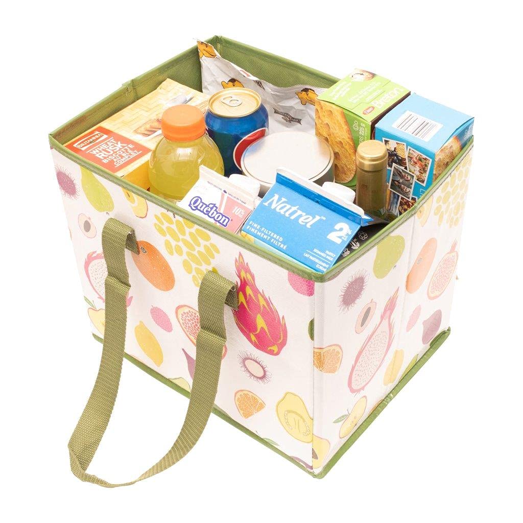PLANET E Reusable Grocery Shopping Box Bags - Premium Quality Heavy Duty Tote Set with Reinforced Bottom | Folding, Collapsible, Durable and Eco Friendly (3 Pack - 3 fruits), Large