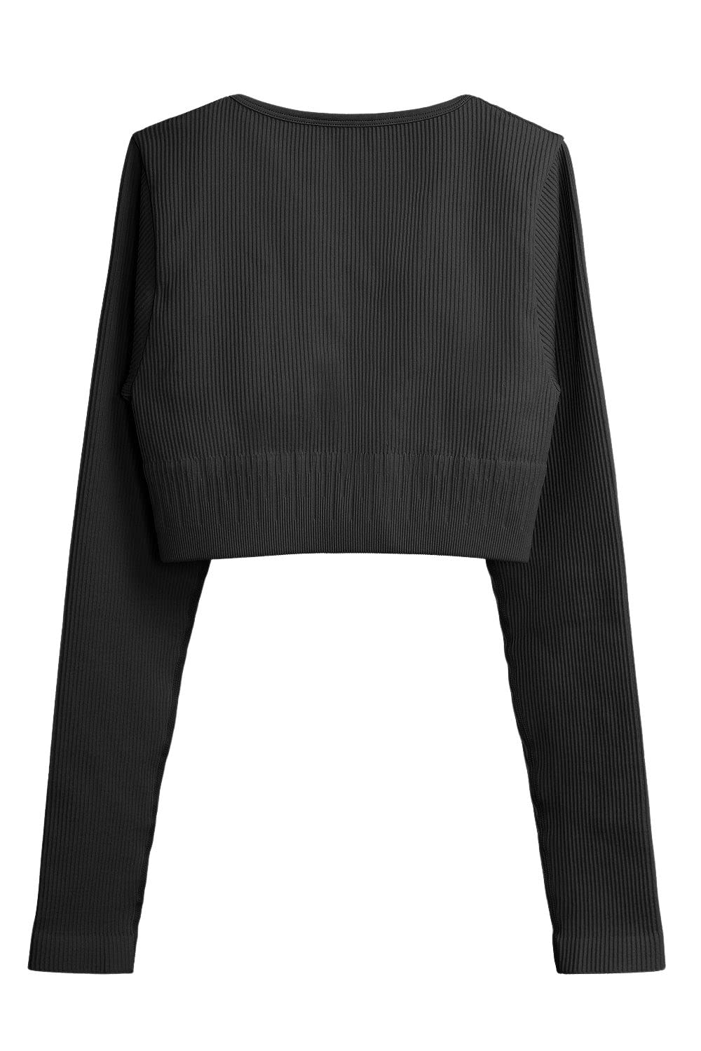QINSEN Women's Medium Support Crop Top Seamless Ribbed Workout Yoga Sport Shirt Black S