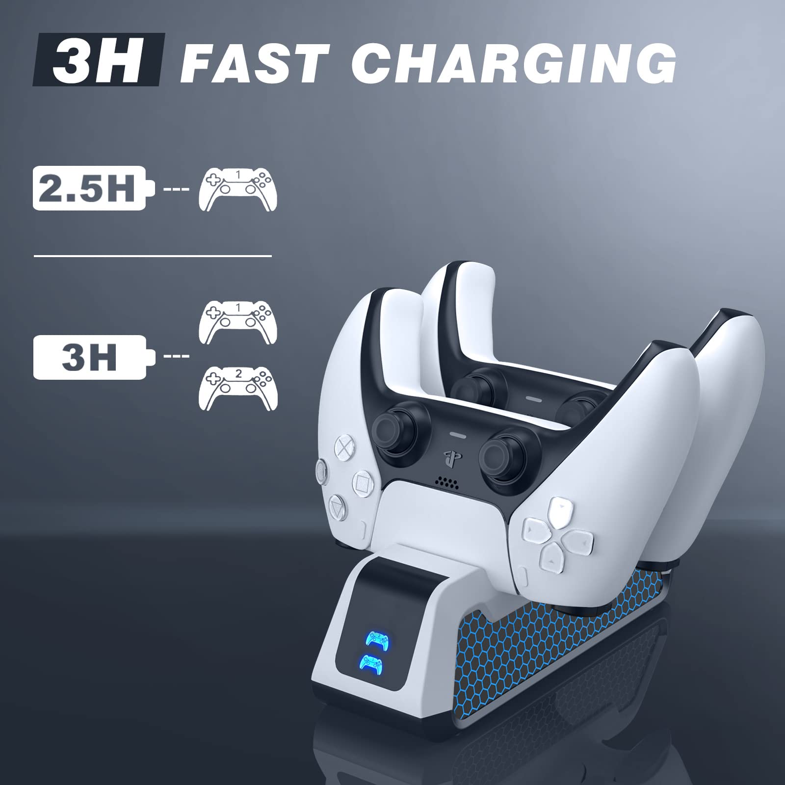 PS5 Controller Charger Station, PS5 Charging Station with Fast Charging AC Adapter 5V/3A, Dual Controller Charging Stand for Playstation 5, Docking Station Replacement for DualSense Charging Station