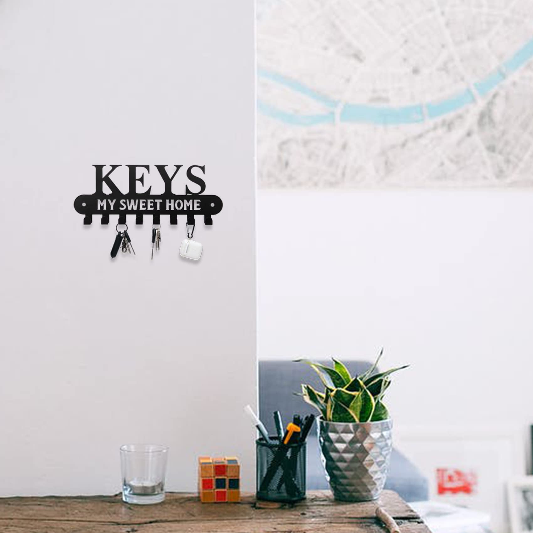 YAYANGATMG Key Holder Wall Mounted Key Hooks for Wall Decorative with 8 Hooks, Black Metal Key Hanger for Entryway, Front Door, Hallway, Office