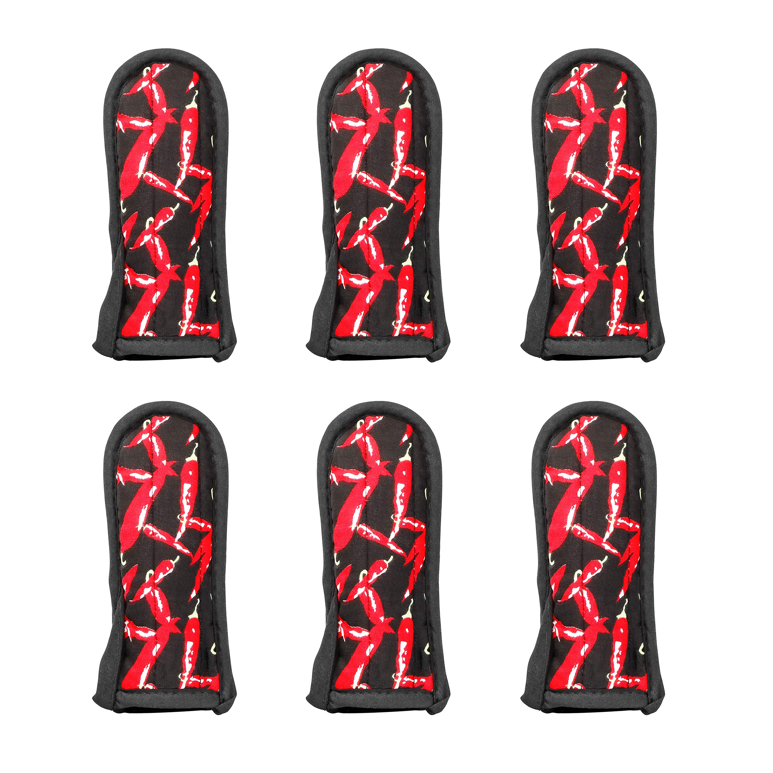 New Star Foodservice 1028744 Commercial-Grade Hot Skillet Handle Cover Holder, Hot Handle Holders/Mitts, Red Peppers Pan Cotton Handle Sleeve, Set of 6
