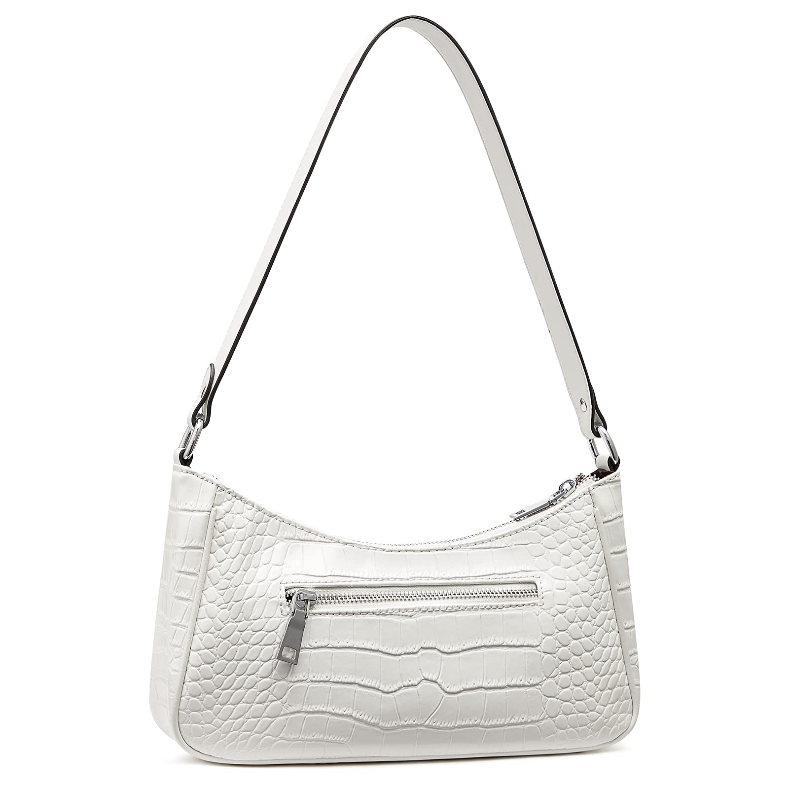 S-ZONE Genuine Leather Shoulder Bag for Women Hobo Purse Handbag Crocodile Pattern Zipper Small Classic