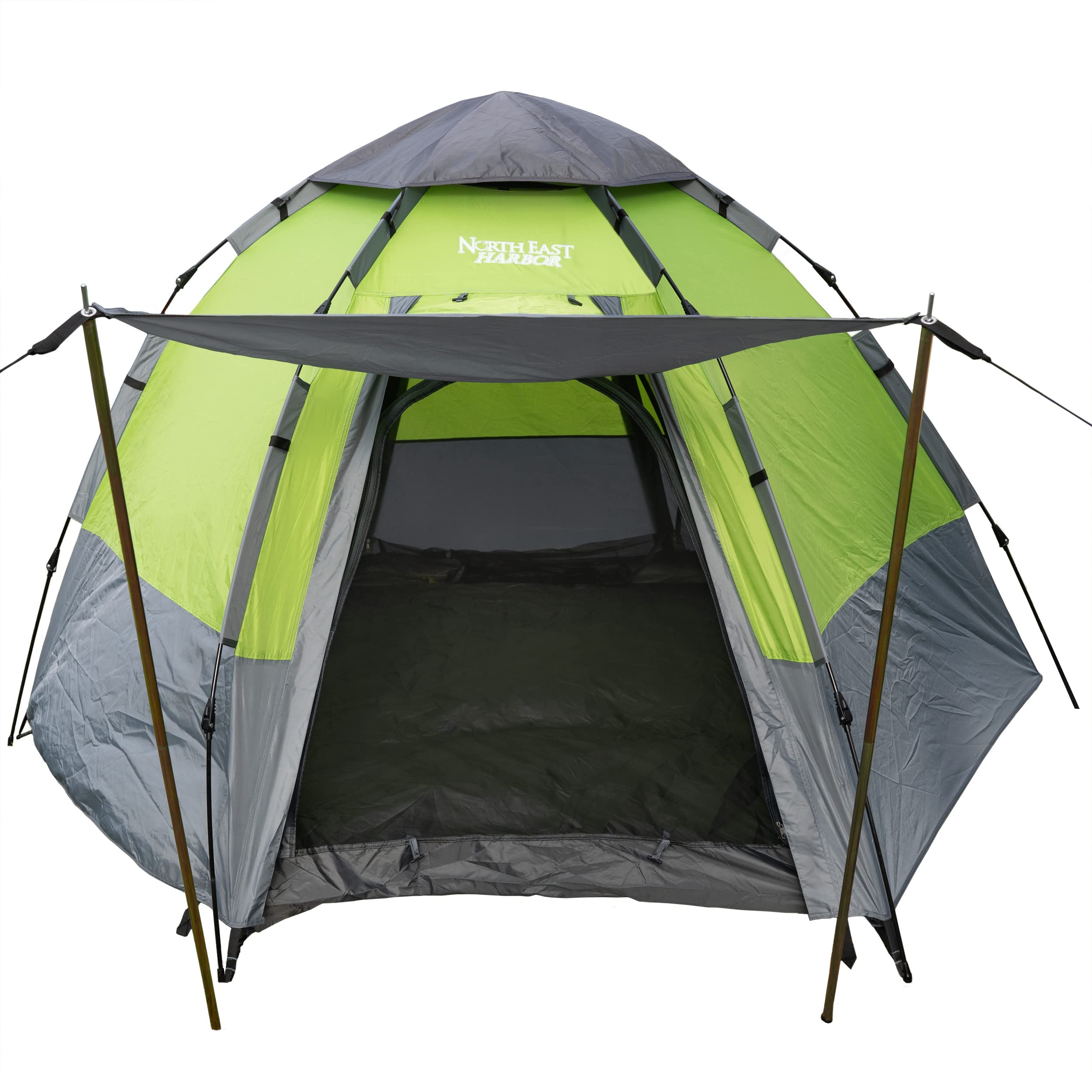 NEH 5 Person Instant Automatic Camping Tent Waterproof Double Layered Fabric, Portable Hexagon Tent with Carry Bag, Green, 8.9'L x 8.9'W x 5.25'H