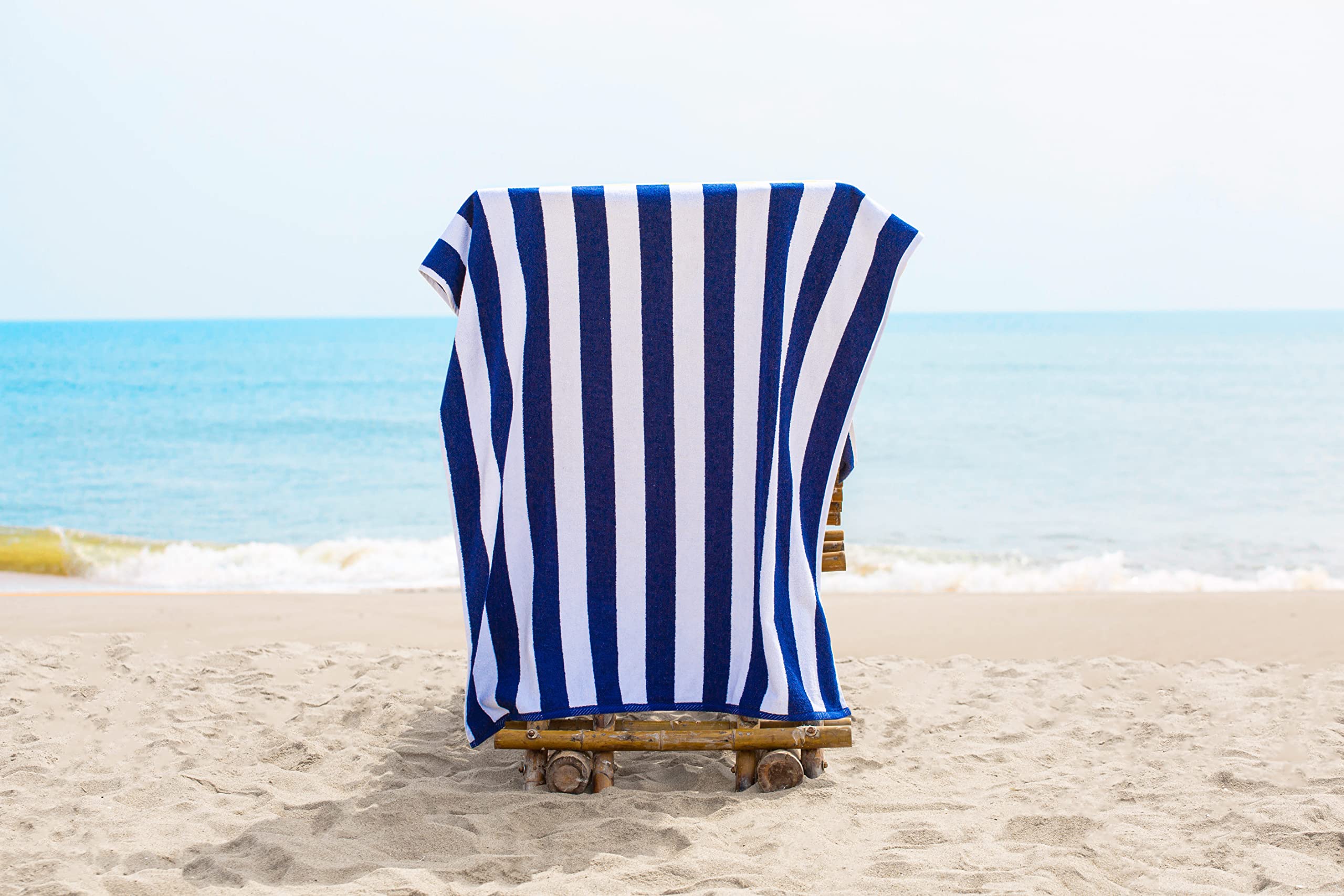 LANE LINEN Beach Towel Set of 4-100% Cotton Beach Towels, Cabana Stripe Pool Towels, Oversized Beach Towels for Adults (30" x 60β), Highly Absorbent, Large Beach Towels, Quick Dry Towel - Blue