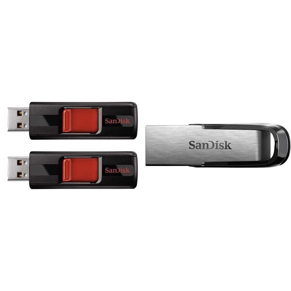 SanDisk 64GB 2-Pack Cruzer USB 2.0 Flash Drive (2x64GB) - SDCZ36-064G-G352 & 128GB Ultra Flair USB 3.0 Flash Drive - SDCZ73-128G-G46