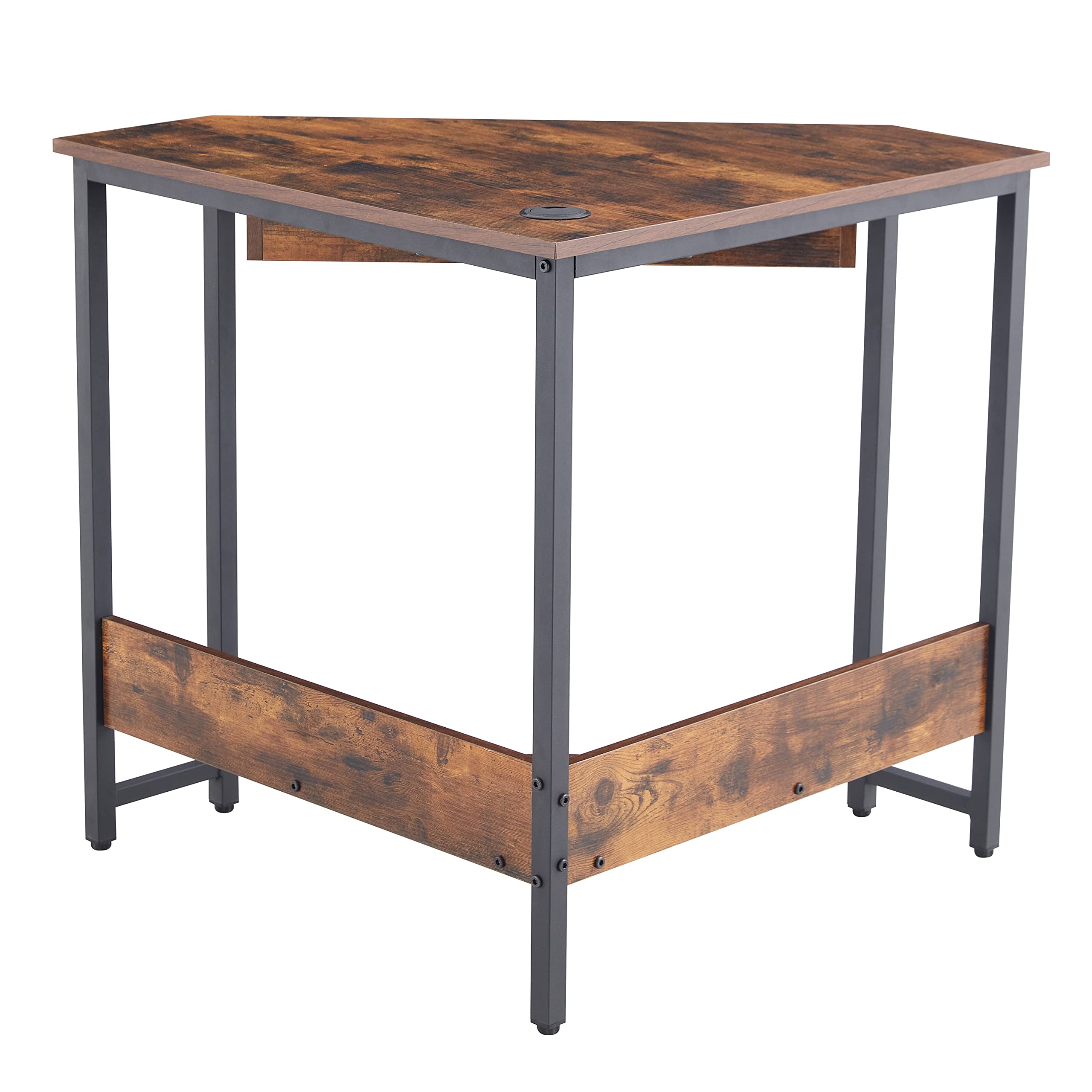 LiviNest Triangle Corner Desk - Smooth Keyboard Tray Storage Shelves Computer Corner Furniture - Home Office Laptop PC Writing Study Tables for Small Workstation Living Room Bedroom Brown