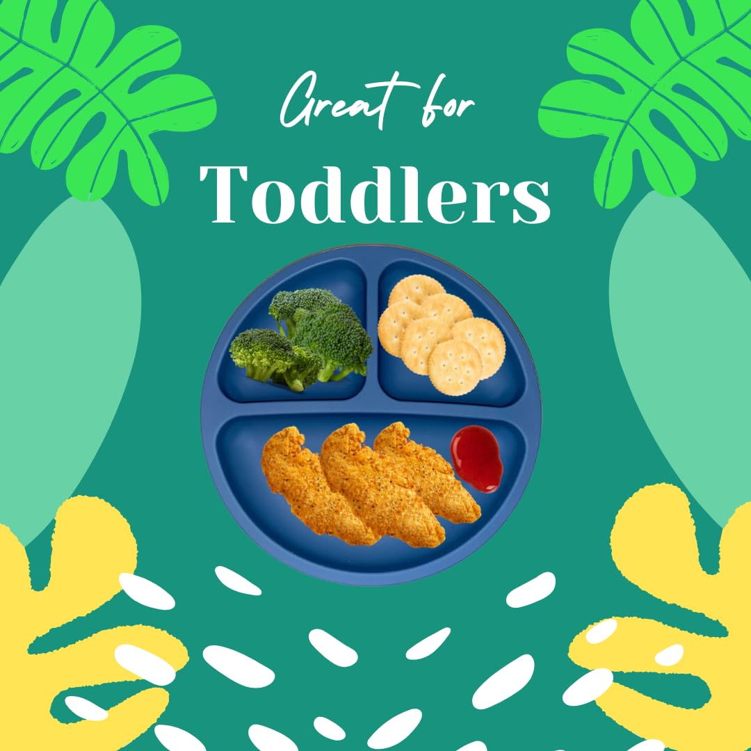 Little Buddies 100% Silicone Suction Dishware Plates for Toddlers and Babies | Dishwasher and Microwave Safe | 3 Pack | Blue, Gray, Green
