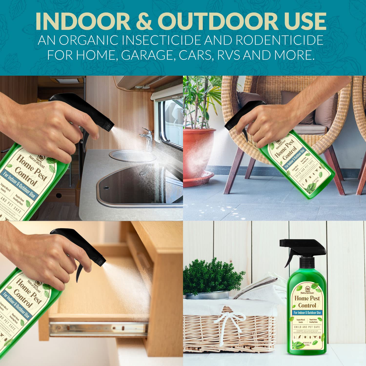 NATURAL OUST Peppermint Oil Mouse Repellent Spray - Roach Ant Spider Bug Insect Killer - Eco Friendly Pest Control to Repel Mice - Humane Repeller Alternative to Trap