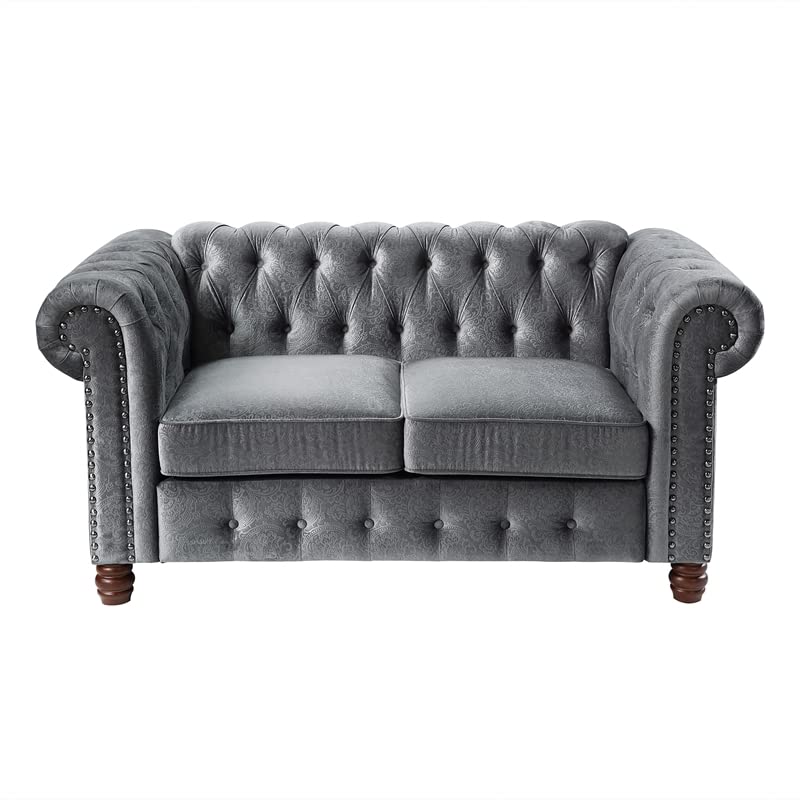 Lexicon Welwyn Velvet 2-Piece Upholstered Sofa Set in Dark Gray