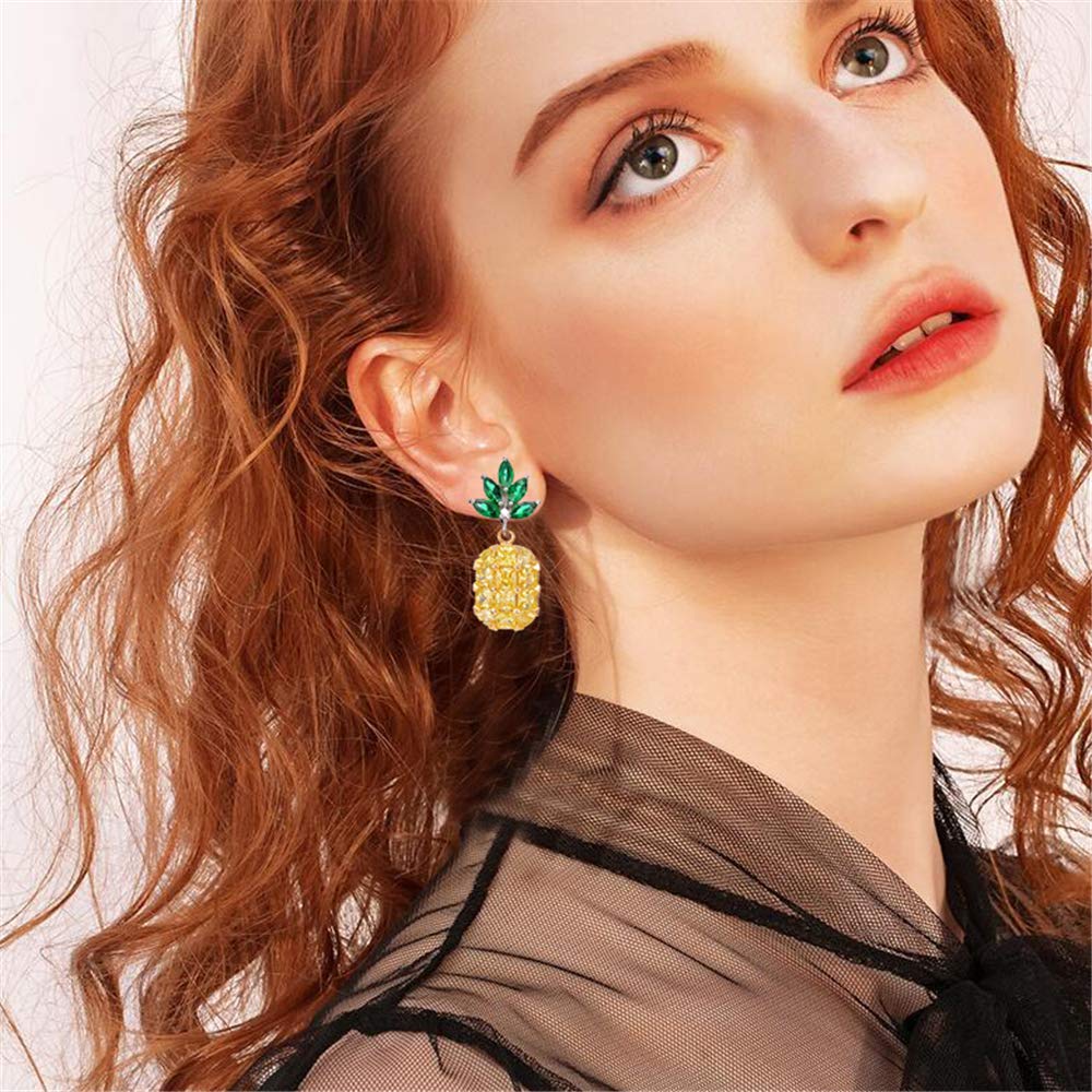 Light Weight Pineapple Watermelon Crystal Stud Earrings for Women Girls Cute Hawaiian Vacation Beach Party Dangle Drop Fruit Earring (Pineapple 2)