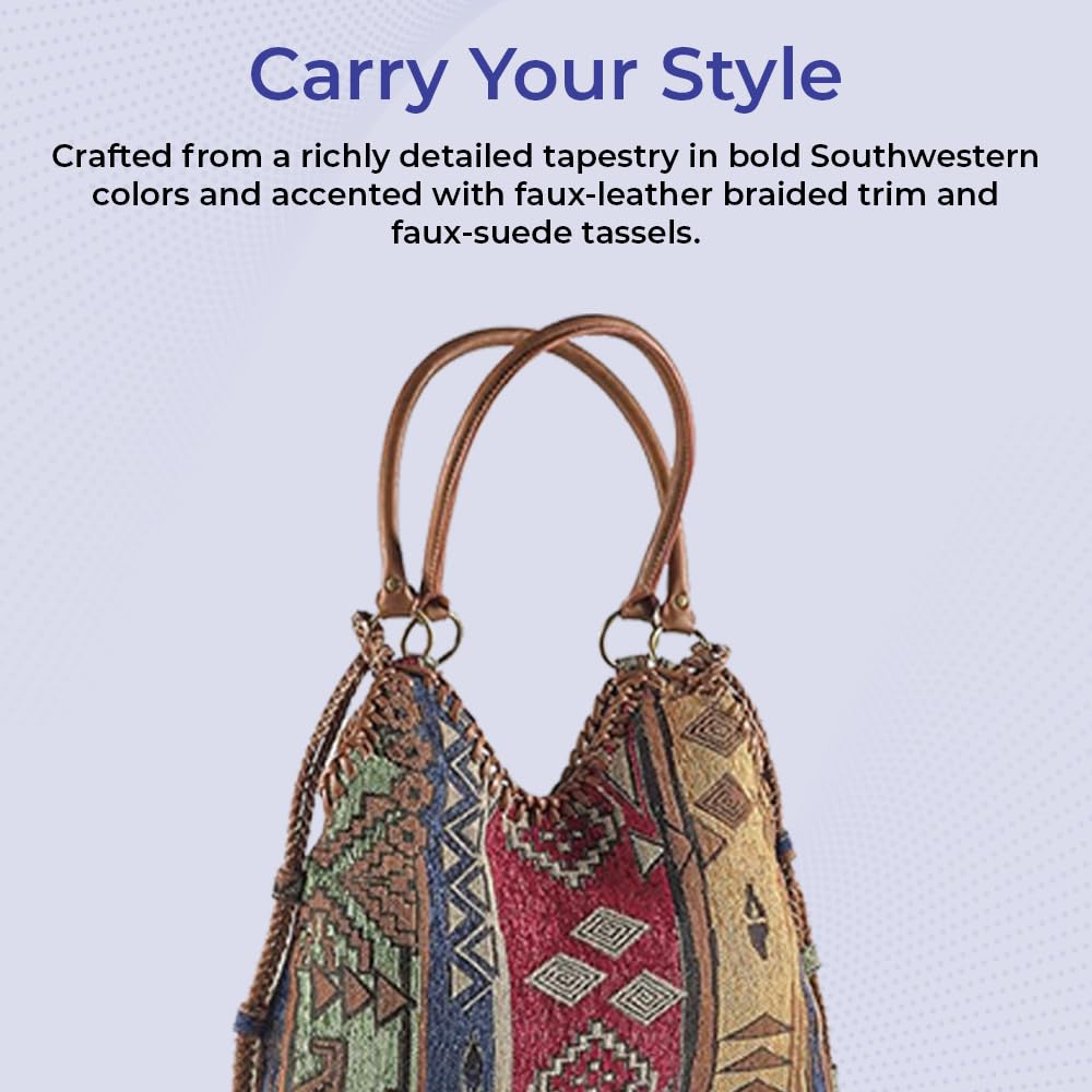 SAGEFINDS Natrona Tapestry Bag | Southwestern Pattern | Slouchy Purse | Snap Closure | Lined Interior with Pockets | 21β Long Double Handles | 16β H x 11β W