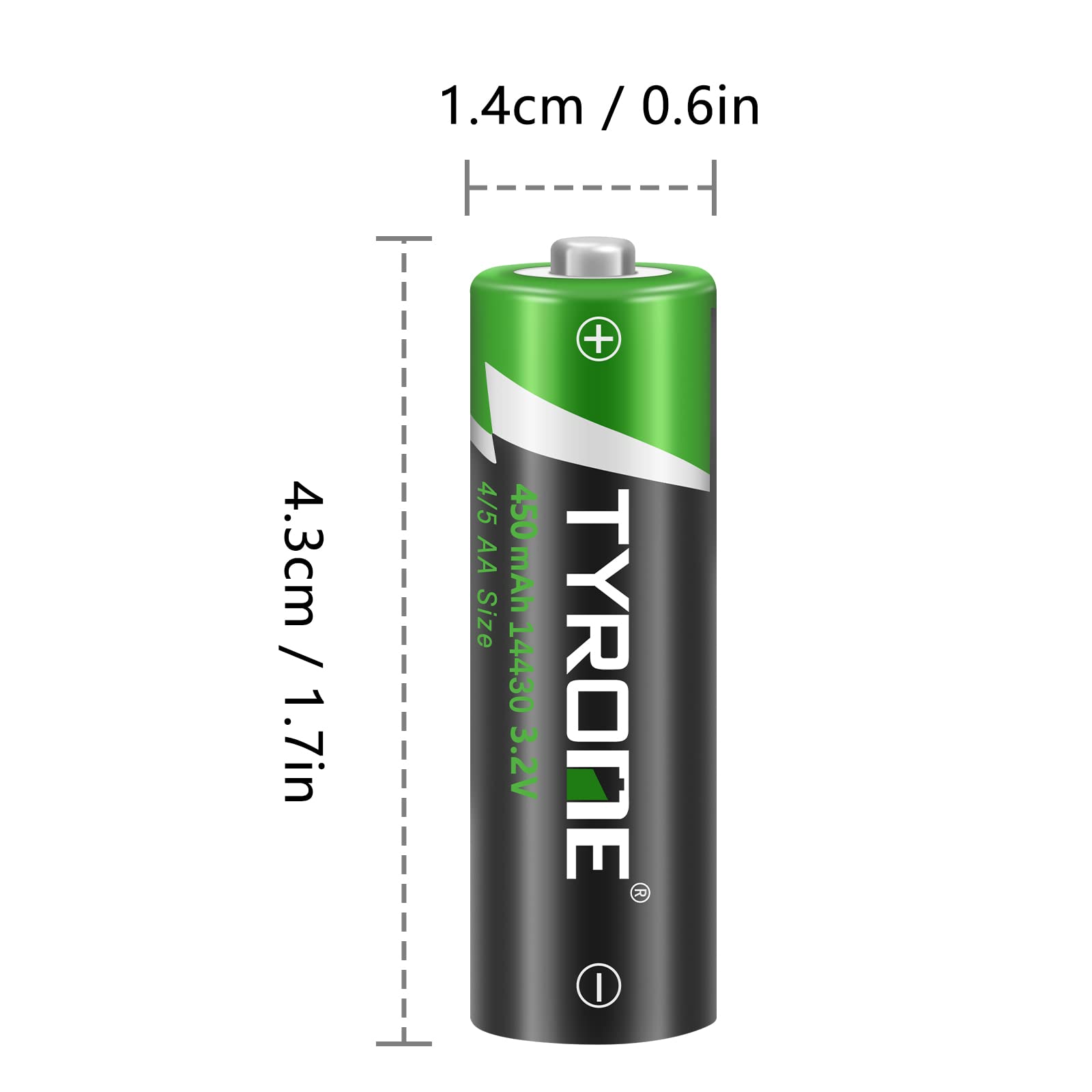 tyrone 14430 3.2 Volt Rechargeable Solar Battery, 3.2V 450mAh 14430 Rechargeable Battery for Outdoor Garden Light, Solar Panel Light, Tooth Brush, Shaver, Flashlight (4 Pack)…
