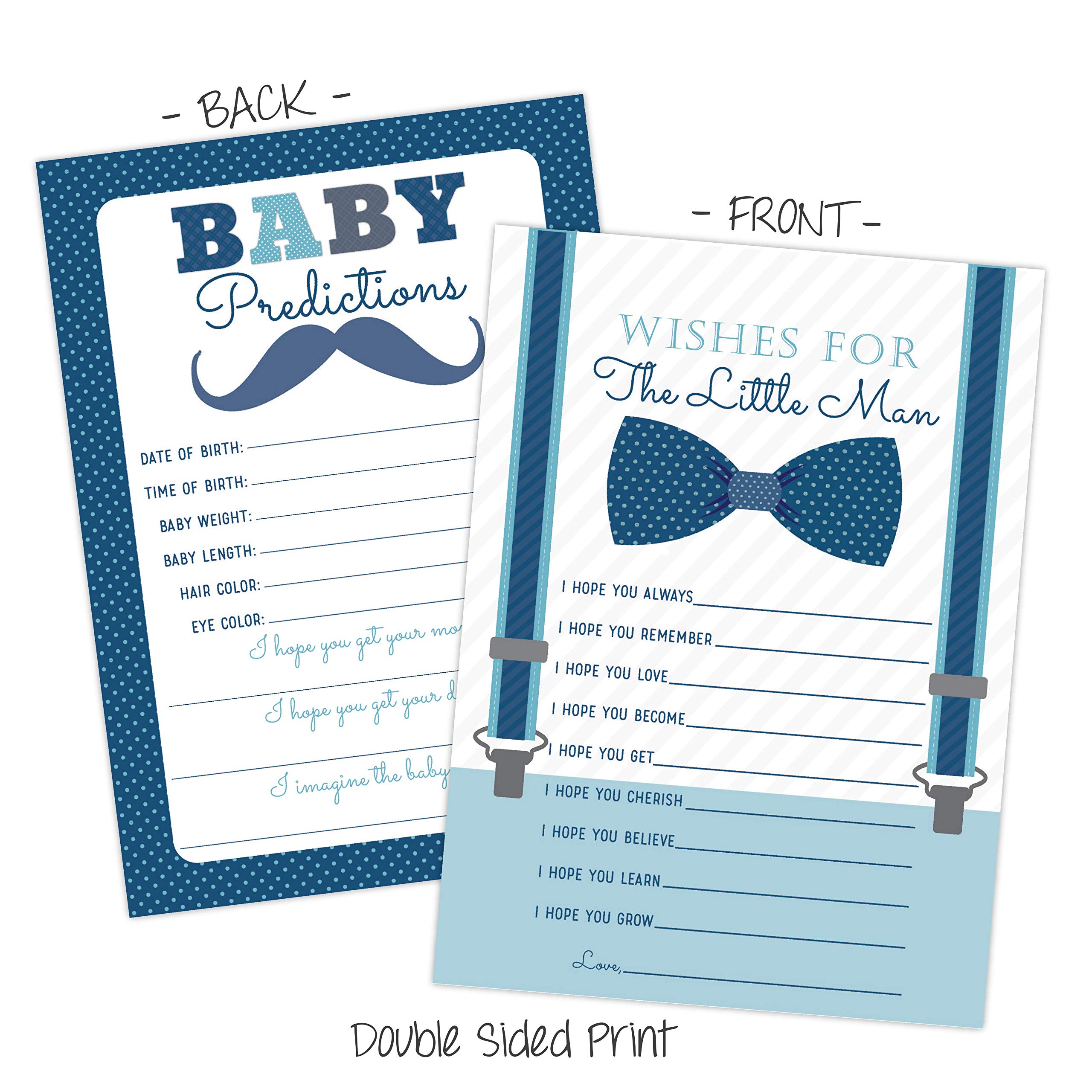 Little Man Baby Shower Games Predictions, Advice, and Wishes Card Set for Boy with Bow Tie Design