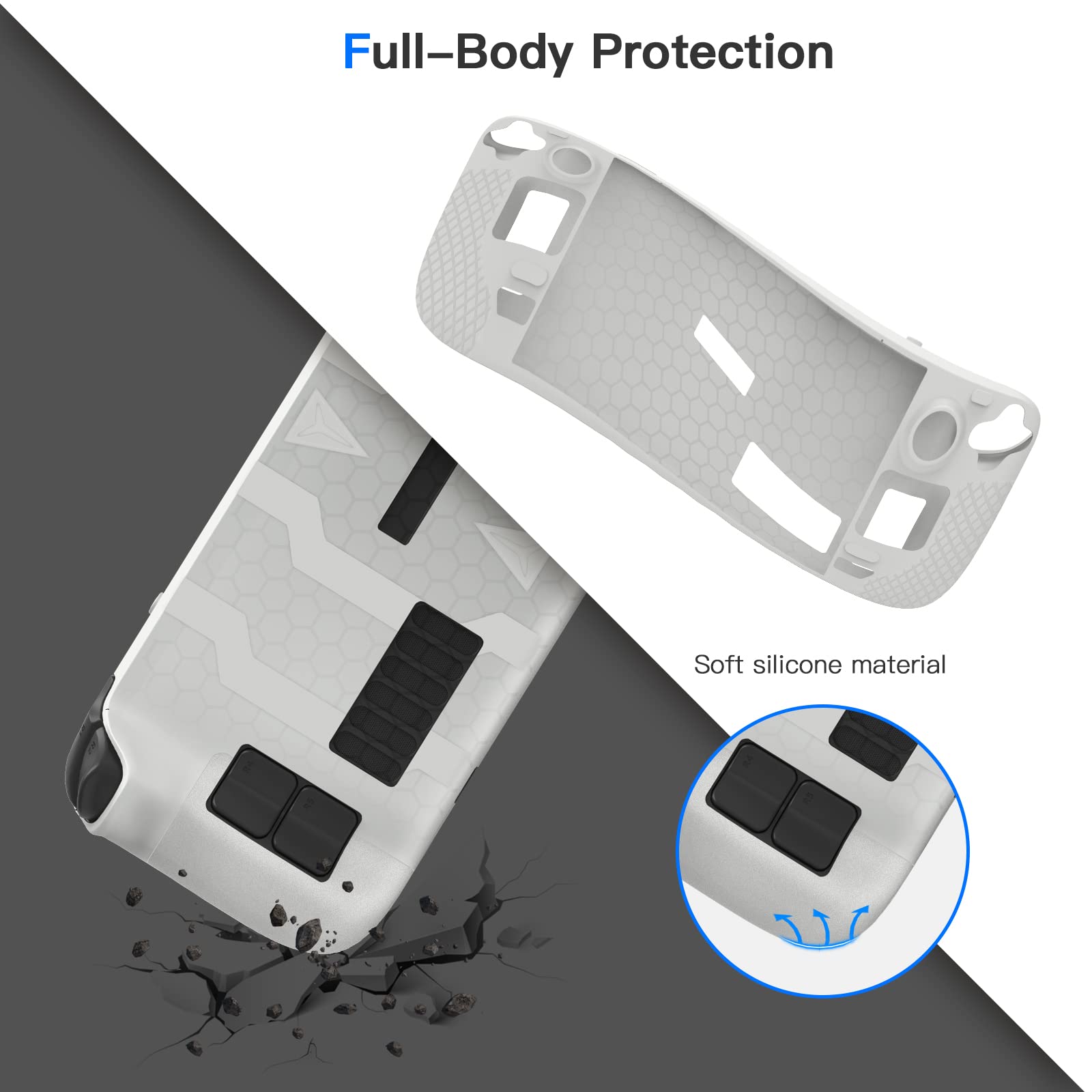 RALAN Silicone Case for Steam Deck 2021 Release, Full Body Protective Case Cover with 8 Thumb Caps Accessories for Steam Deck,Shock-Absorption and Anti-Scratch Design.
