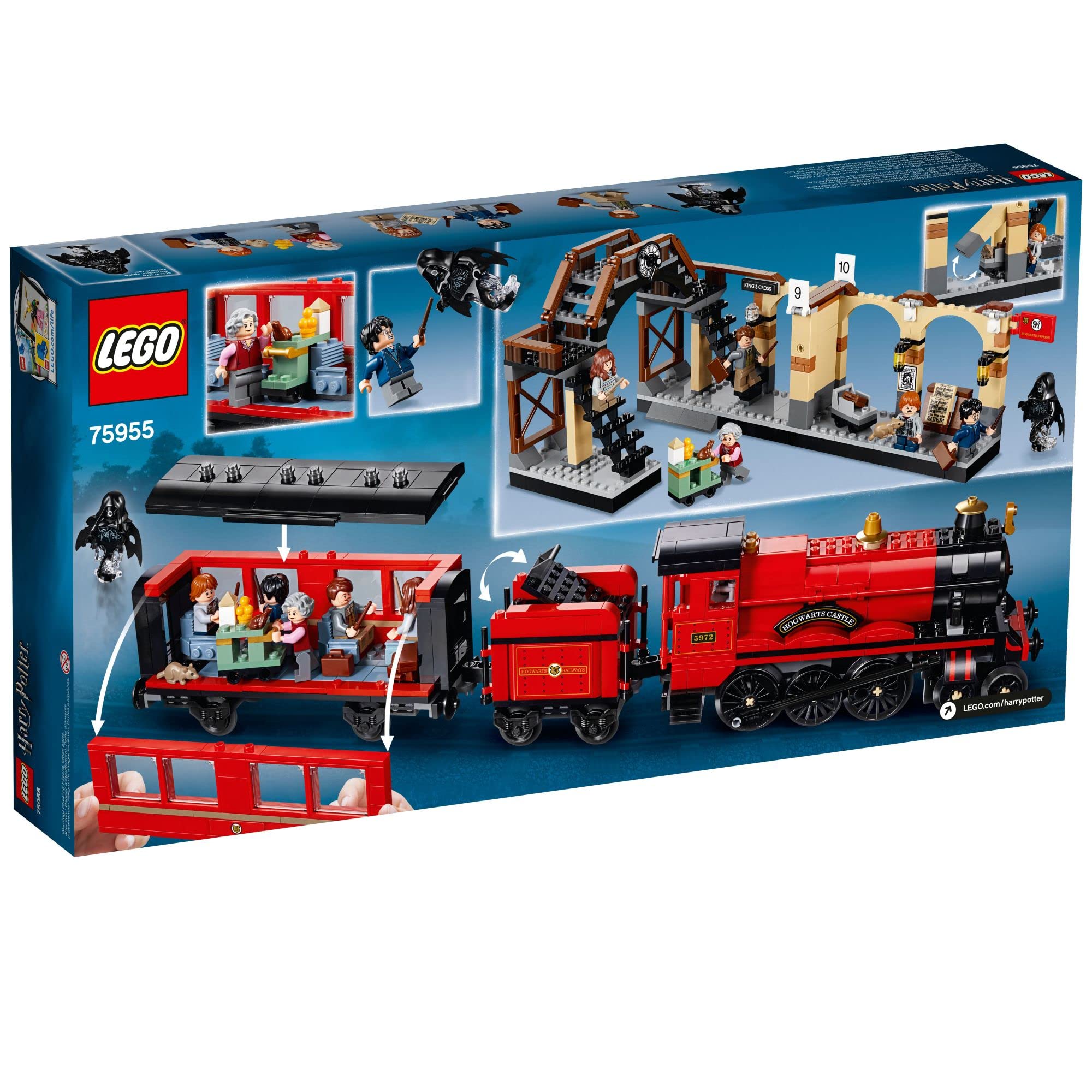 LEGO Harry Potter Hogwarts Express 75955 Toy Train Building Set includes Model Train and Harry Potter Minifigures Hermione Granger and Ron Weasley (801 Pieces)
