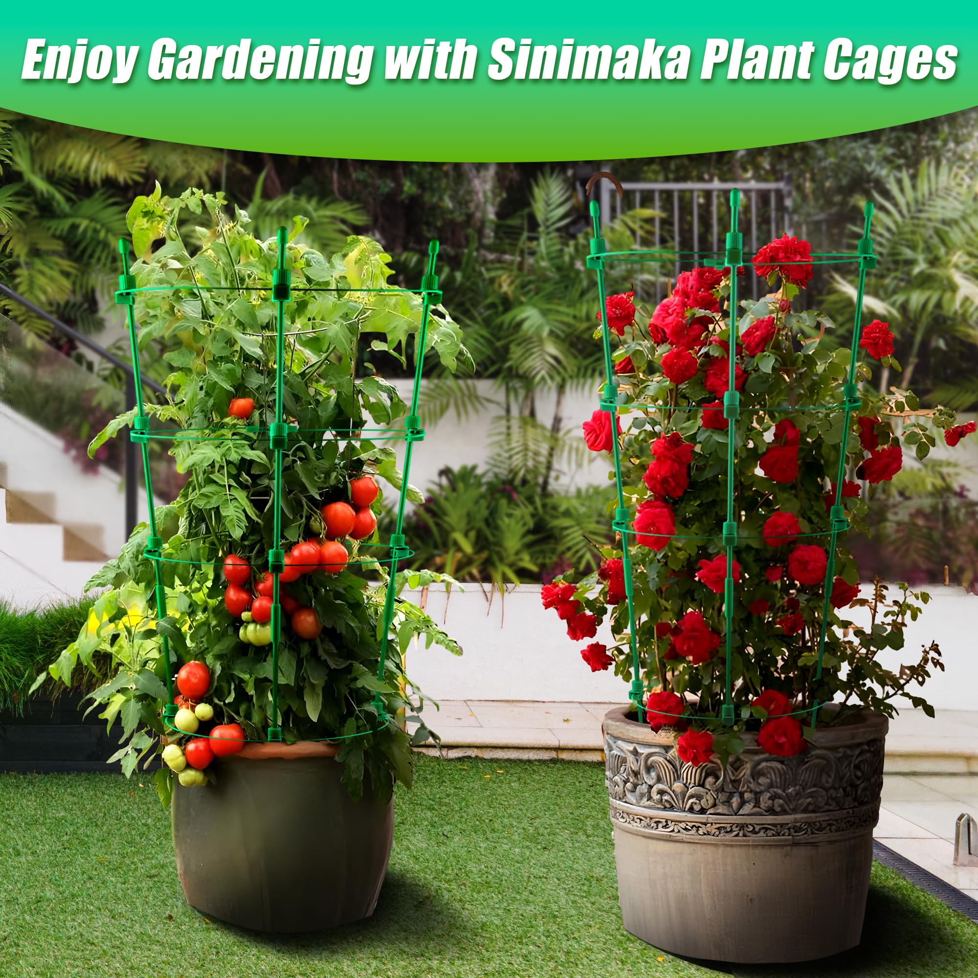 Sinimaka Upgrade Tomato Cage for Garden, 36 Inches 2 Pack Adjustable Tomato Stakes Trellis, Tomato Plant Support Cages for Vegetables, Rose Vine, Flowers, Fruit, Climbing Plants
