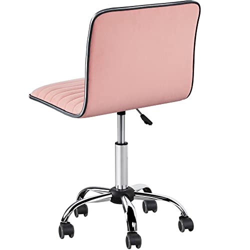 Yaheetech 2PCS Low Back Velvet Chairs Swivel Armless Desk Chair Ribbed Task Chair w/Lumbar Support, Wheels Apricot Pink