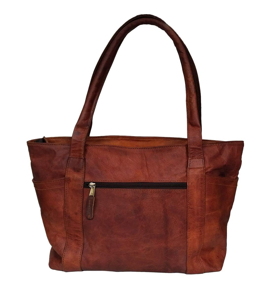 Madosh Womens Valentine Gift Shoulder Handbag Genuine Leather Brown Tote Everyday Ladies Purse Shopper Bag