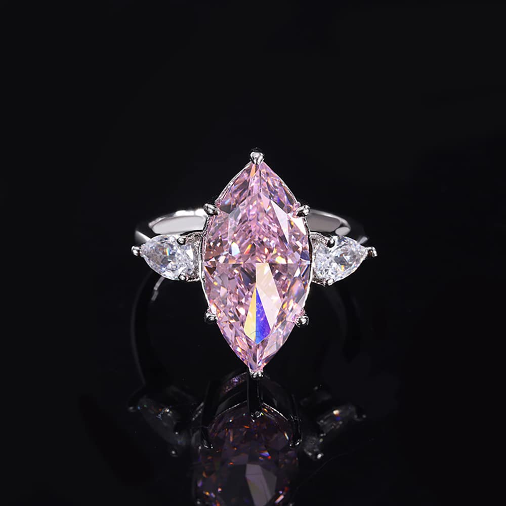 S925 Silver Ring Wedding Engagement Ring high Carbon Diamond Pink Diamond Ring Main Stone 9 * 18 Ring Women's Jewelry with Gift Box (S925 Silver 6)