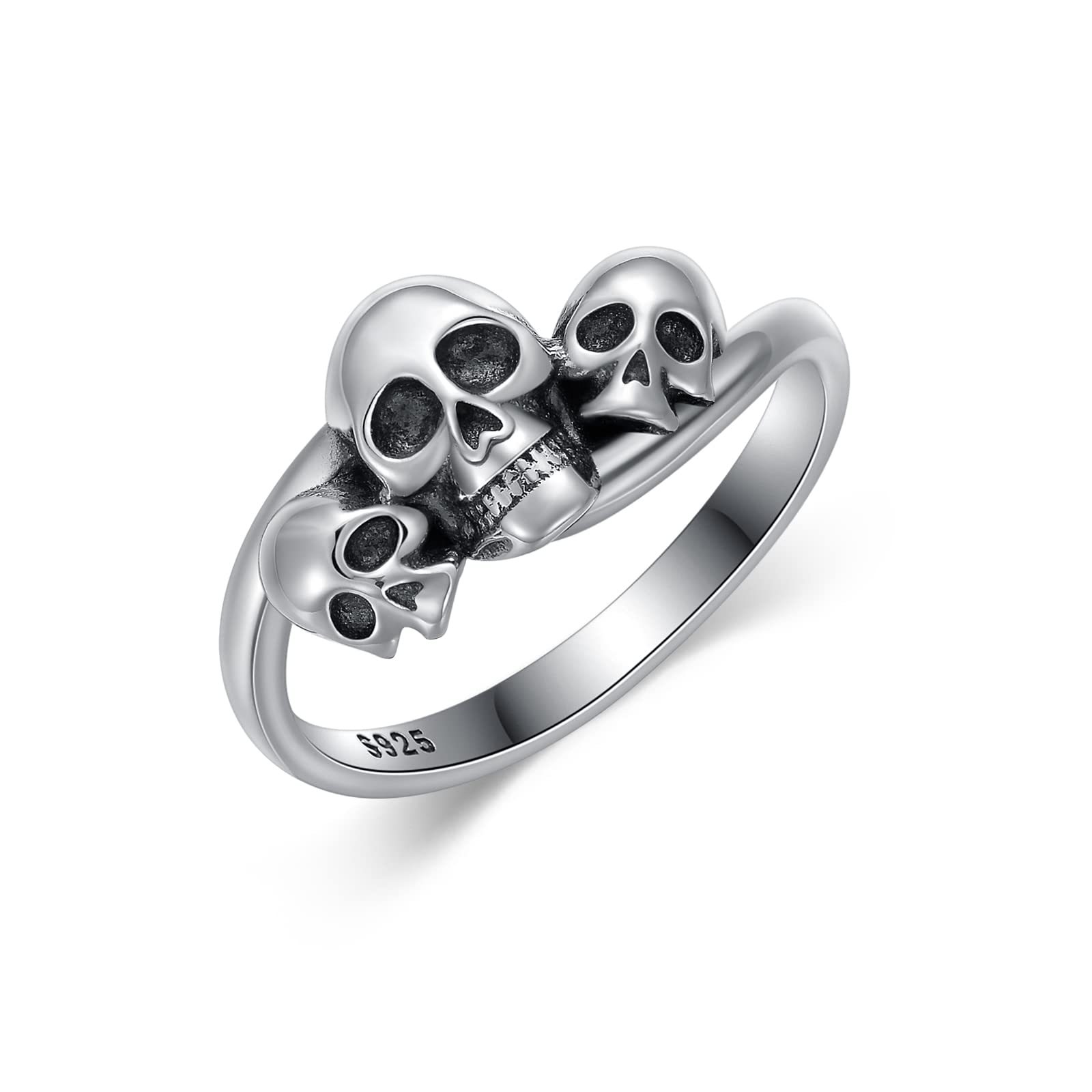 Plesitep Skull Ring Sterling Silver Skull Head Rings Jewelry Gift for Women (8)