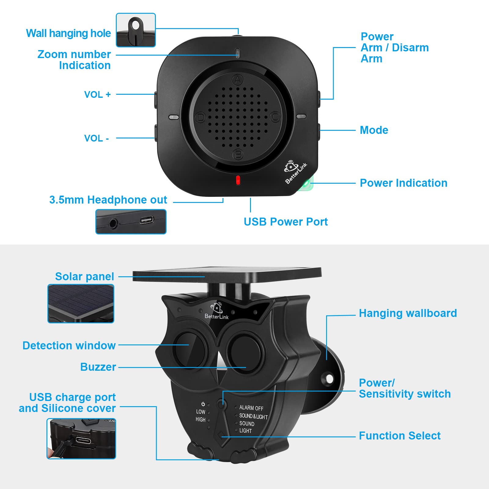 Solar Driveway Alarm, 1/2 Mile Long Range Wireless Driveway Alert System Motion Detectors Outdoor Motion Alert Sound Light Security Alert Monitor System