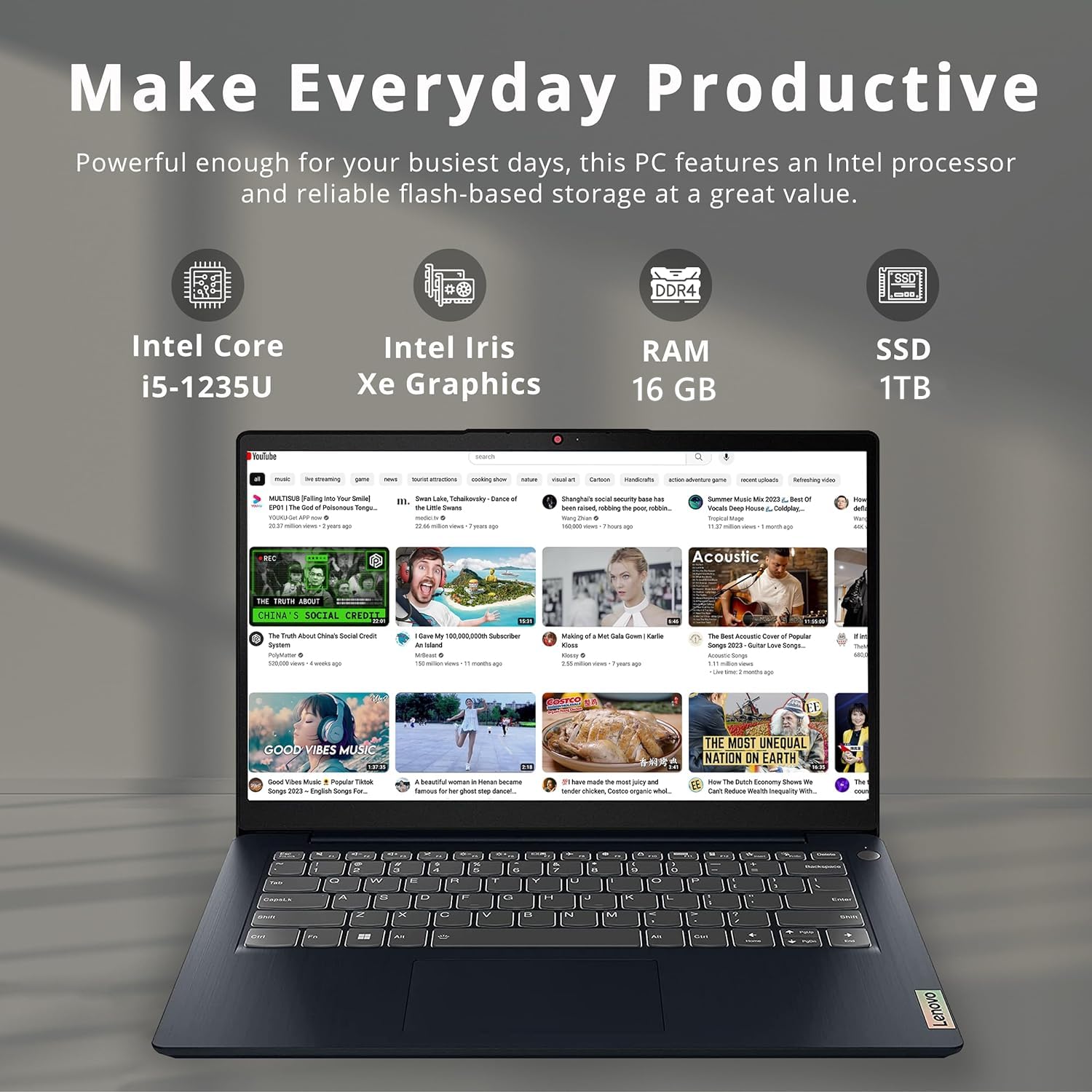 Lenovo IdeaPad 3i Laptop -12th gen Intel Core i5-1235U - 14" Full HD 1080P Display - 16GB RAM, 1TB SSD - Windows 11 Home – w/Mouse Pad
