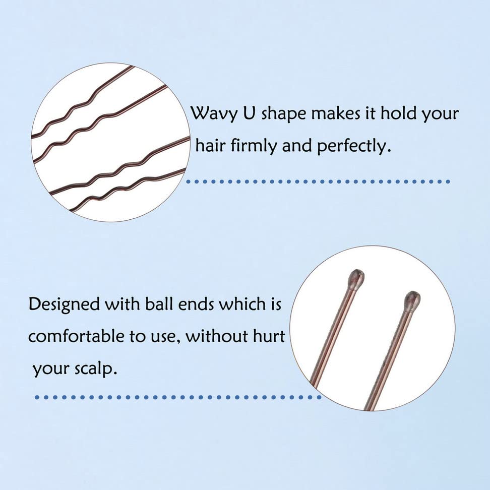 U Shaped Hair Pins,200Pcs 6cm Bun Hair Pins with Storage Box by PEOUWNES, Brown