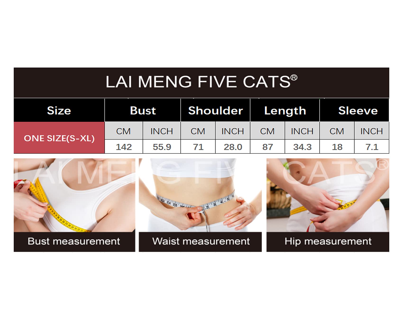 LAI MENG FIVE CATS Women's Casual 3/4 Sleeve Turtleneck Oversized Loose Sweatshirt Pullover Top ONE Size Black