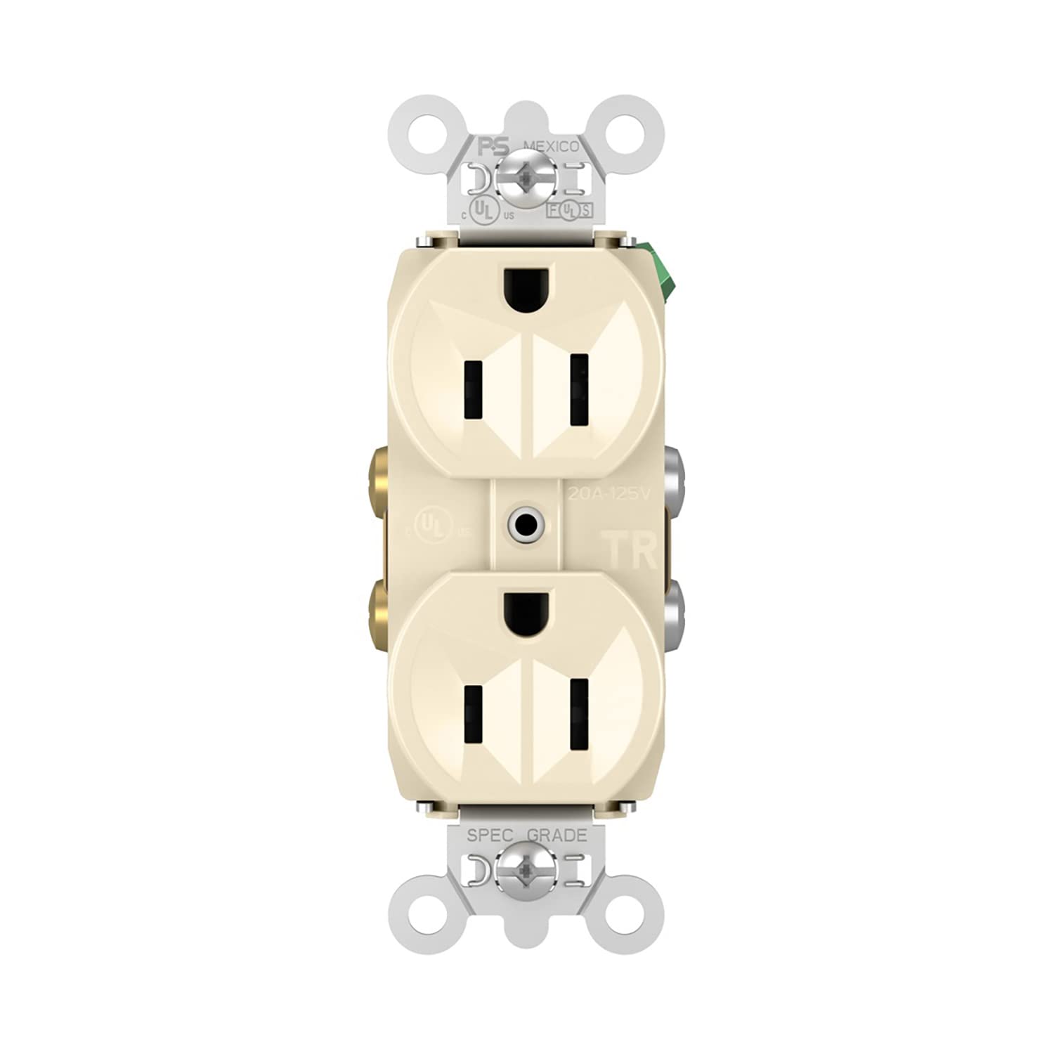 Legrand Pass & Seymour TR5262LACC12 15 Amp Tamper Resistant Construction Specification Grade Duplex Receptacle Outlet, Back and Side Wire, Light Almond (1 Count)