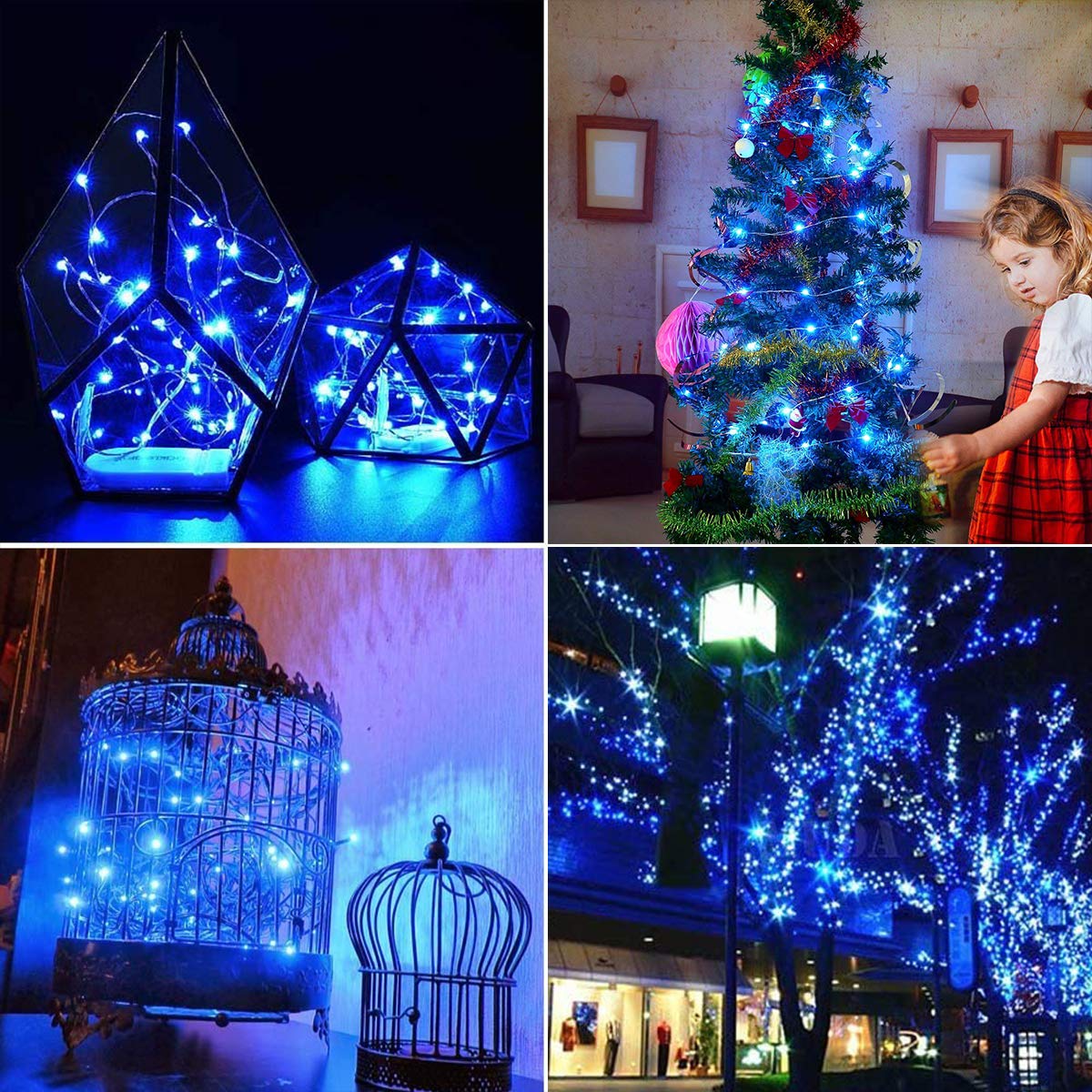 LiyuanQ Solar String Lights, 4 Pack 100 LED Solar Fairy Lights 33 Feet 8 Modes Silver Wire Lights Waterproof Outdoor String Lights for Garden Patio Gate Yard Party Wedding Bedroom Christmas Decor Blue