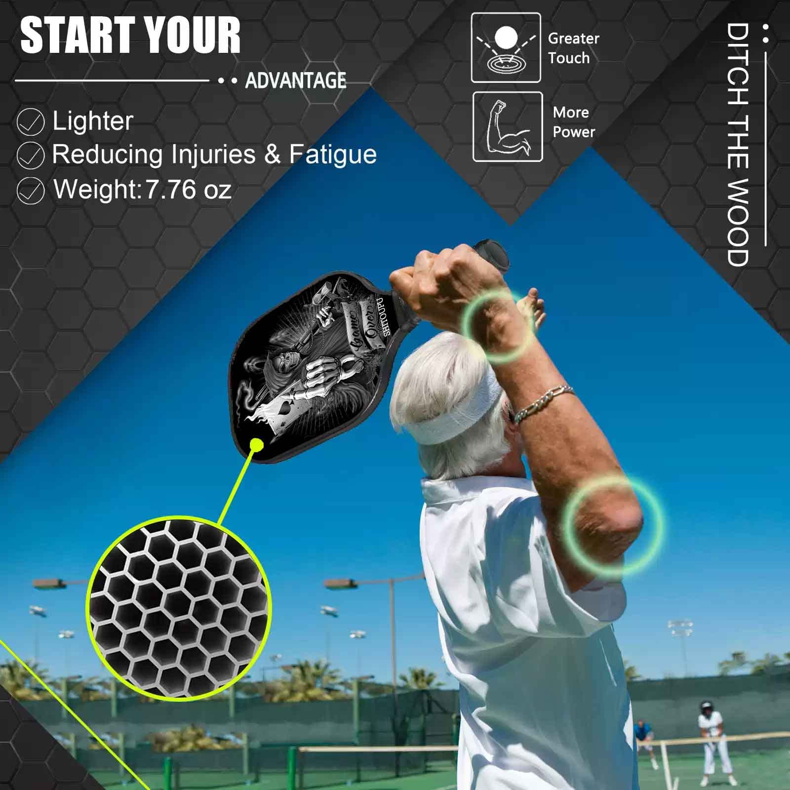 Poker Skull Graphite Pickleball, Lightweight Pickleball Set with 4 Balls and 1 Pickleball Bag,Pickleball Rackets