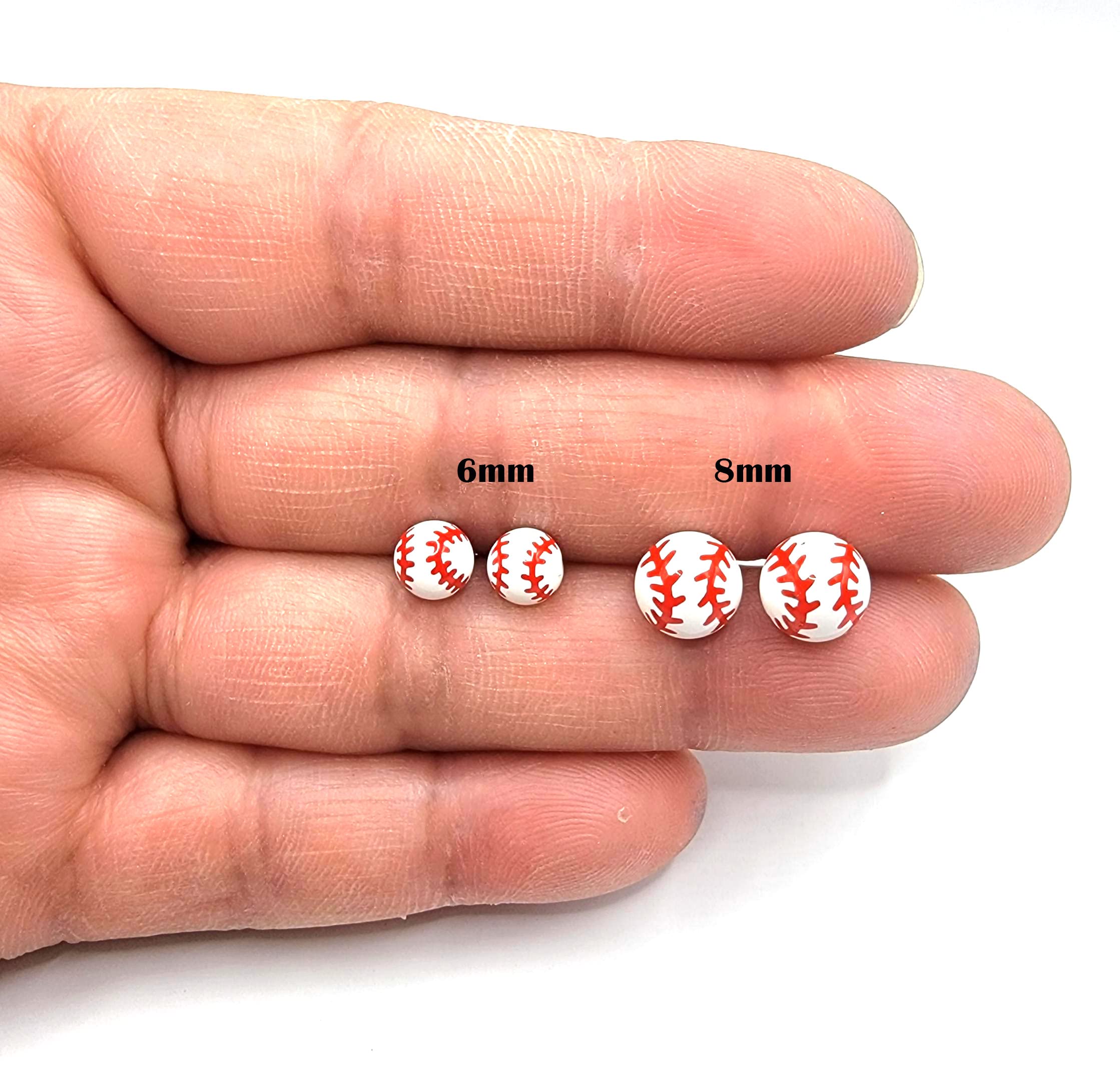 KIWI DAISY Stainless Steel Post Earrings (6mm Ball Size) (Baseball)