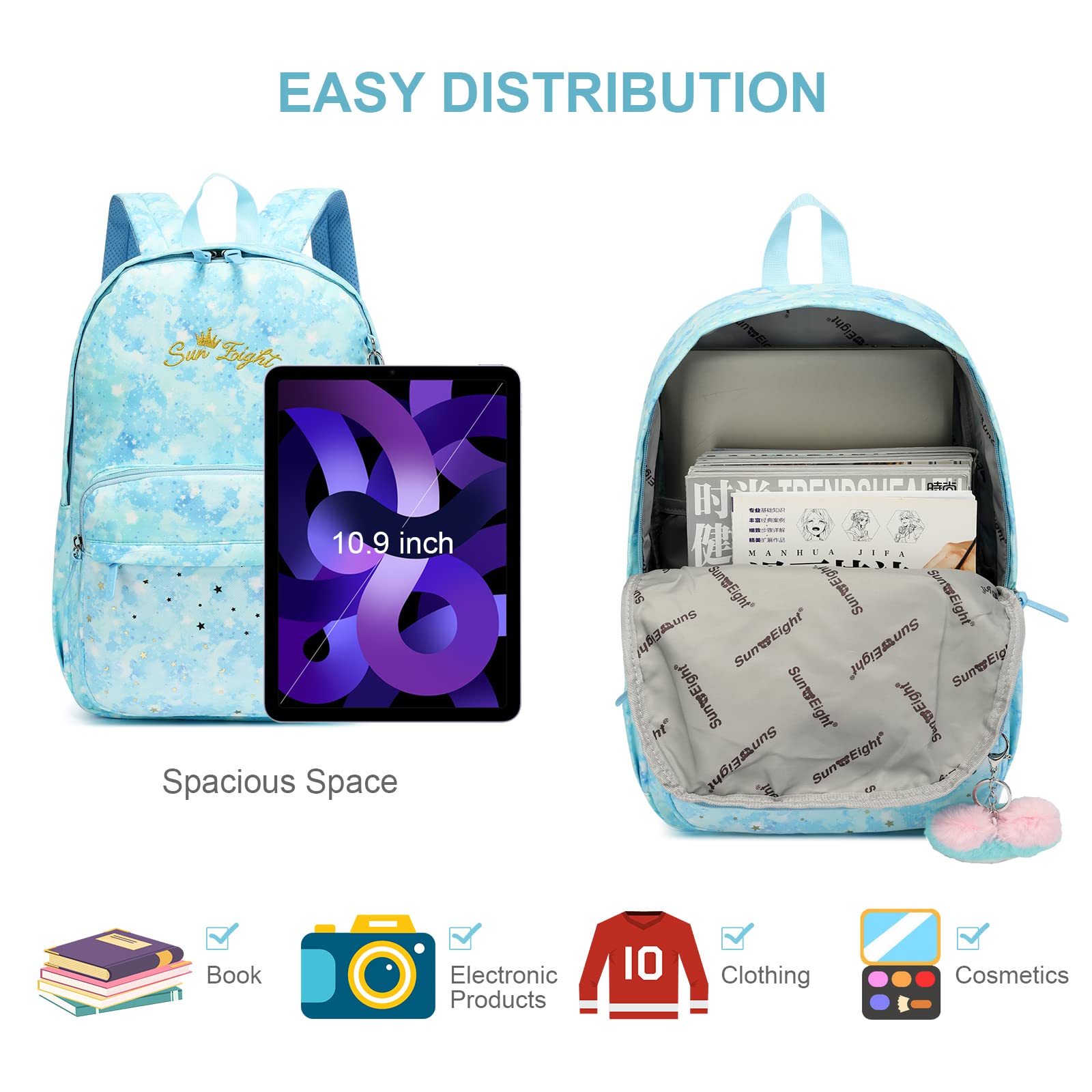 Netlmfg Kids Backpack for Girls Boys | Lightweight Backpack with DIY Cute Accessories | Toddler pack & Casual Bags - Light blue backpack(Girl Boy 6+ Years)