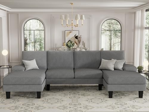 YESHOMY Sofa Sectional Comfy Couches for Living Room, Modern Deep Removable Back and Seat Cushions, 4 Seater Fluffy Sleeper with Soft Armrest, Silvery