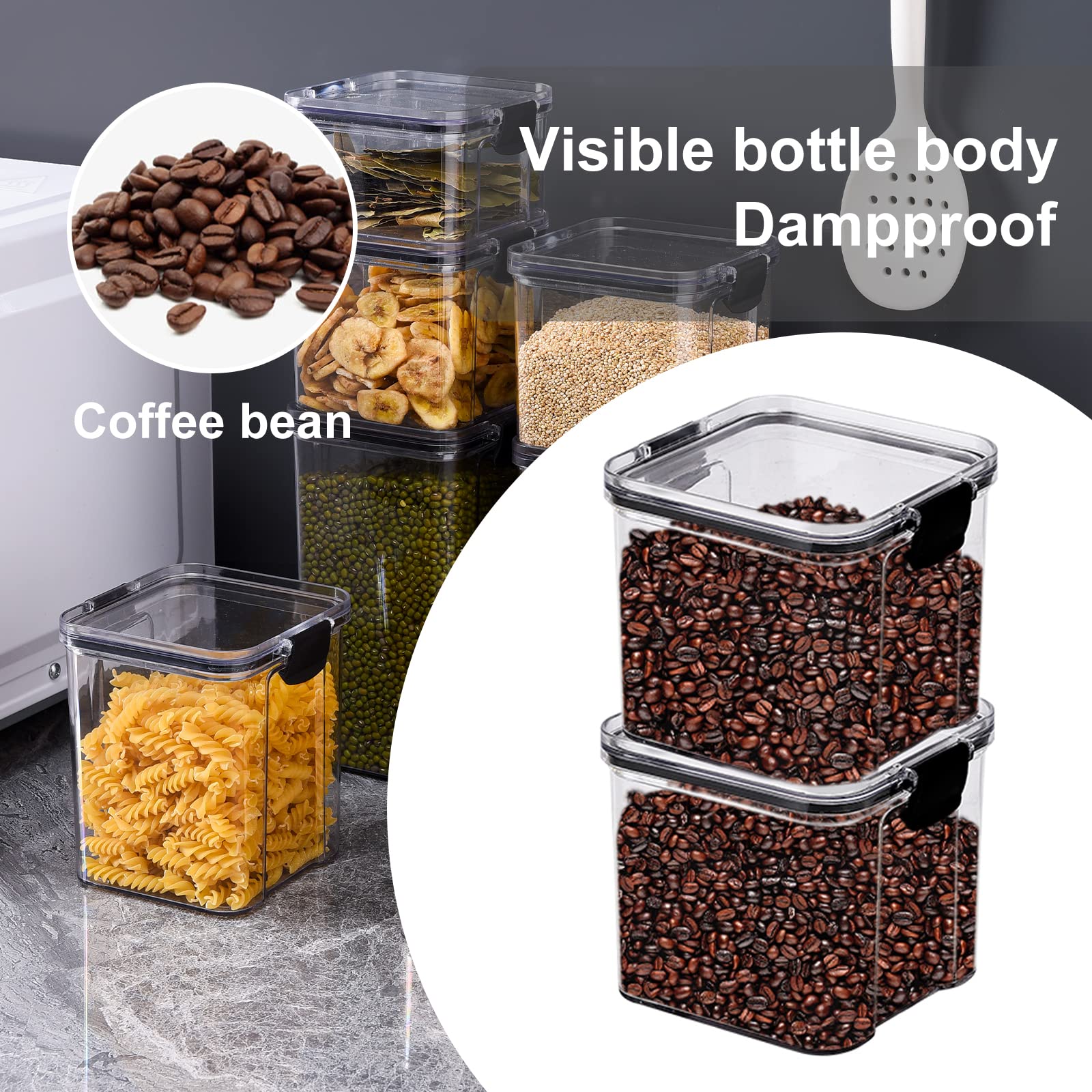 Plastic tea bag Organizer Box Caddie Storage Box Kitchen Pantry Wall storage box with 2 drawers, countertops, hold coffee, tea, sugar packets, cream, beverage bean, (1Pcs+2Pcs 720ML seal pot)