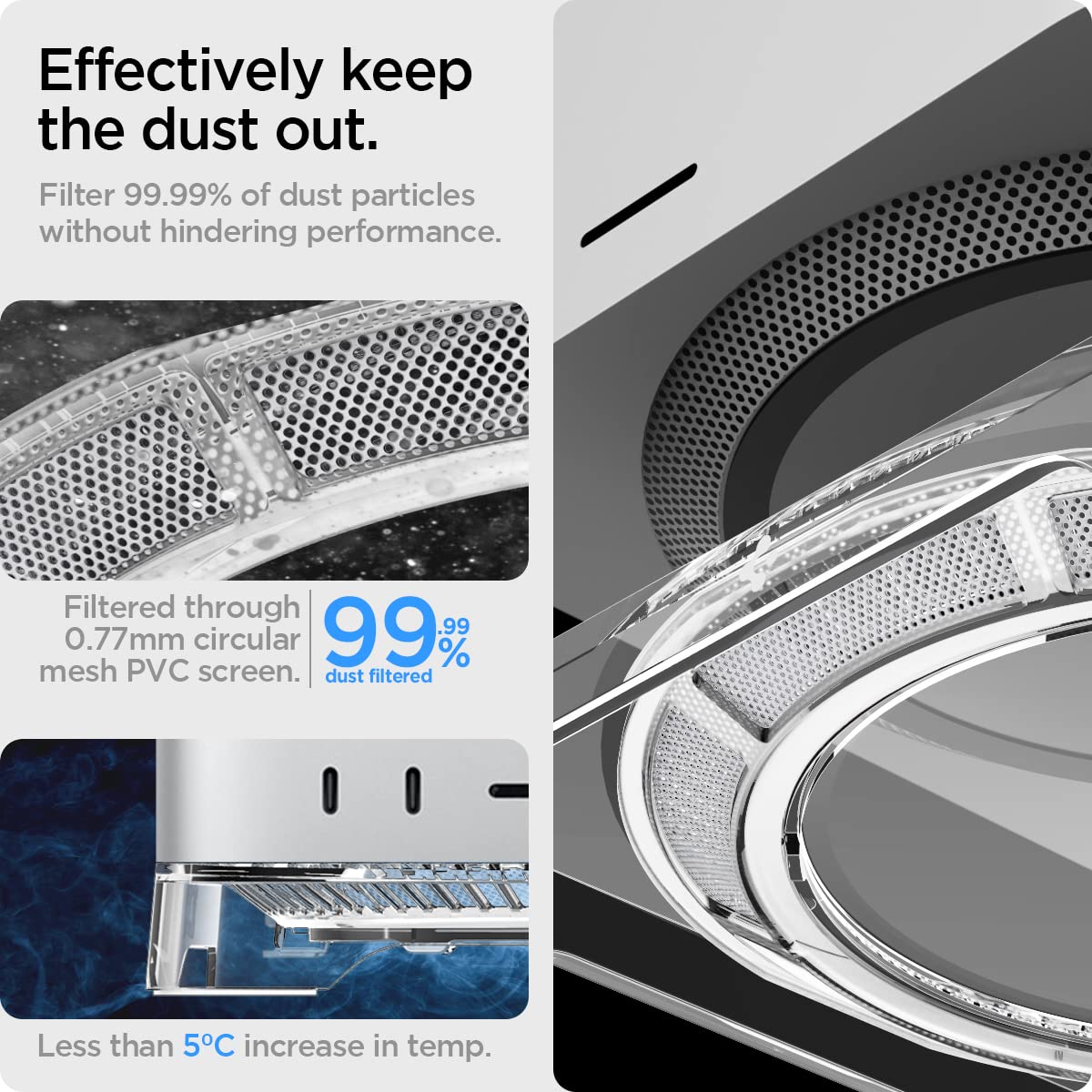 Spigen LD202 Designed for Mac Studio M2 Max, M2 Ultra, M1 Max, M1 Ultra Desktop Stand Mount with Built in Air Filter - Crystal Clear
