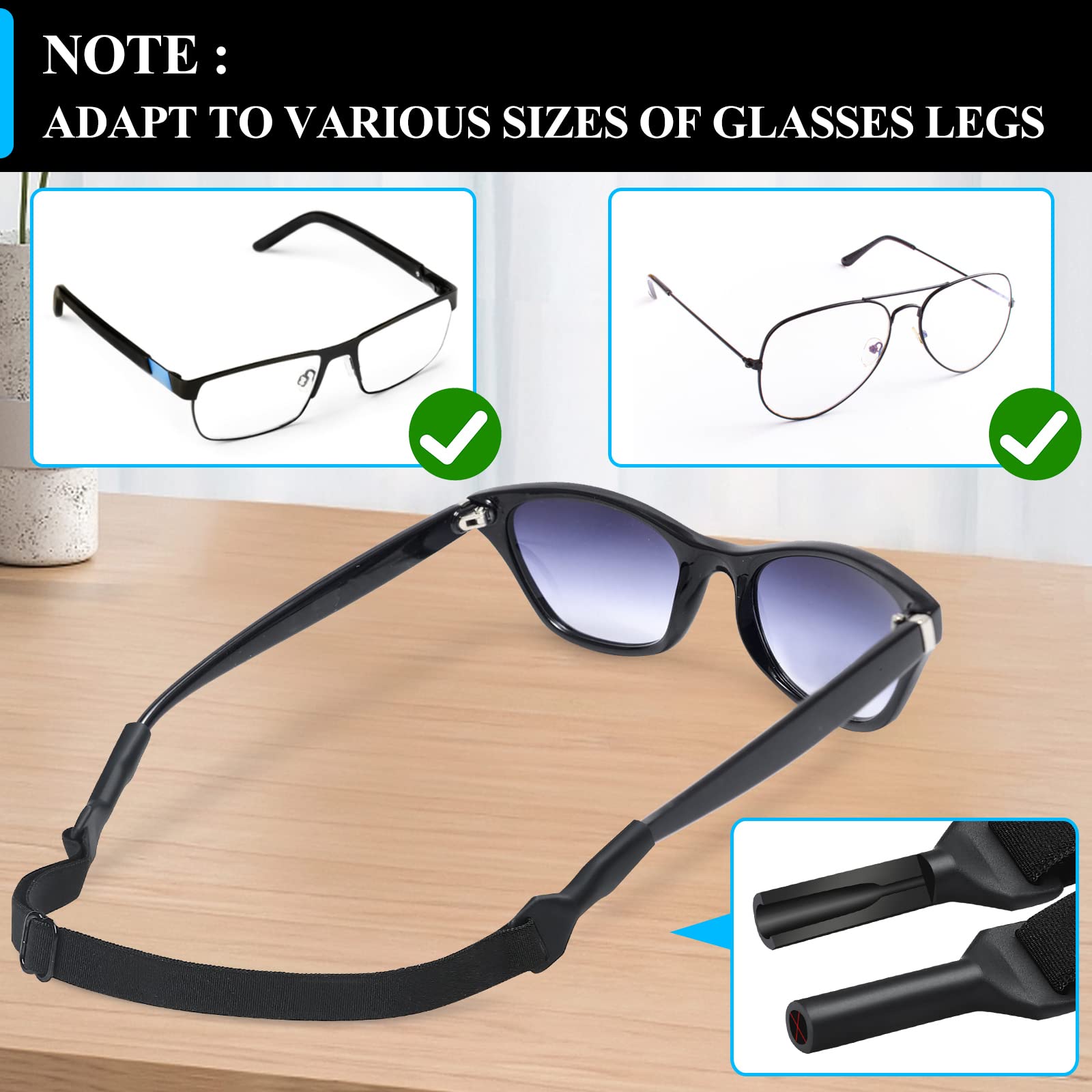 NETTEMPT Glasses Straps, Adjustable Eyewear Retainer - No Tail Sunglasses Strap For Men's Glasses Straps (4pcs 13inch)