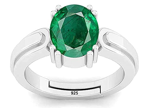 LMDPRAJAPATIS Natural Certified Genuine Unheated Untreated Original Green Emerald 4.25 Carat Panchdattu Ring Silver Plated Ring for Men & Women's