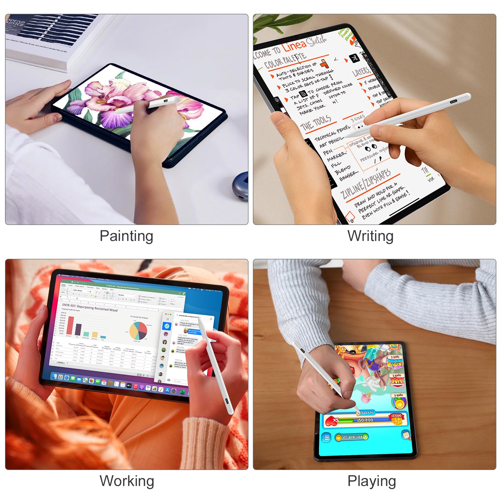 Stylus Pen for Android Tablets Phones Stylus Pencil for Samsung iPhone, Active Universal Stylus Pens for iOS/Android Most Tablets, High Precision Digital Stylus Pencils for Touch Screen Writing Black