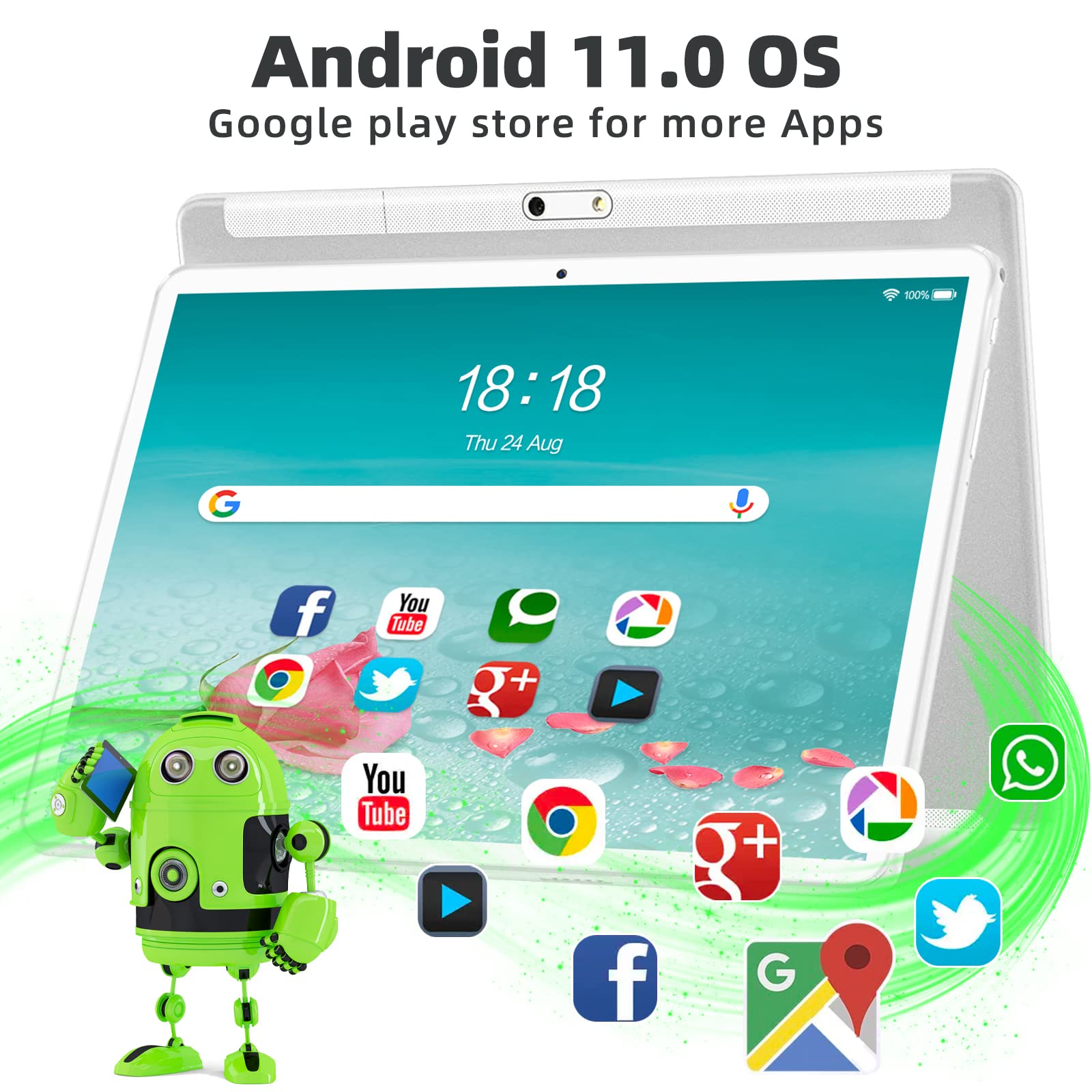 Tablet 10.1 inch Android 11 Tablet Latest Update Octa-Core Processor with 64GB ROM +4GB RAM Storage, Dual 13MP+5MP Camera, WiFi, Bluetooth, GPS, 512GB Expand Support, IPS Full HD Display Tablet
