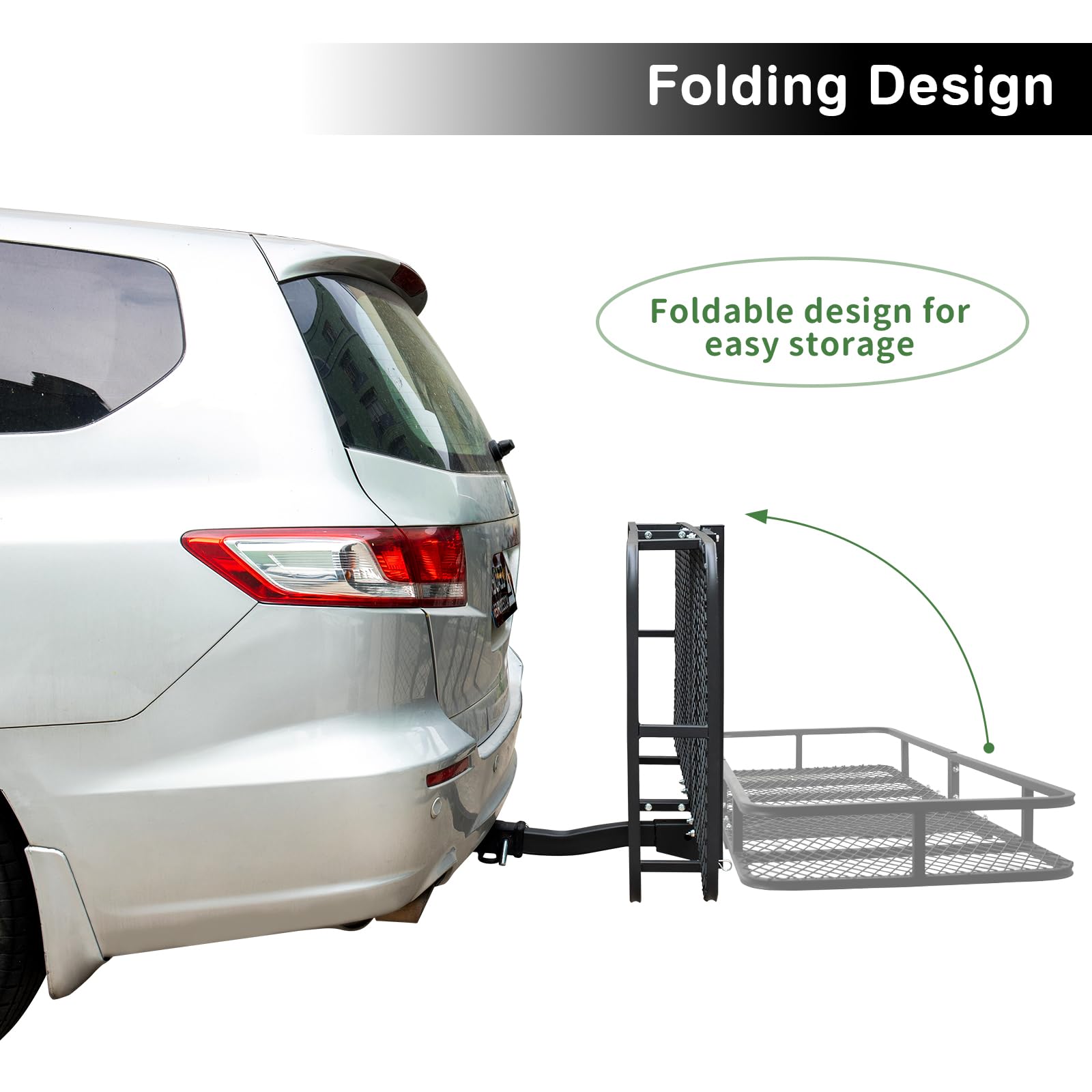 Leader Accessories Hitch Mount Cargo Carrier with Stand Foldable Cargo Basket 60" L x 20" W x 5" H with 500 LB Capacity Fits 2" Receiver
