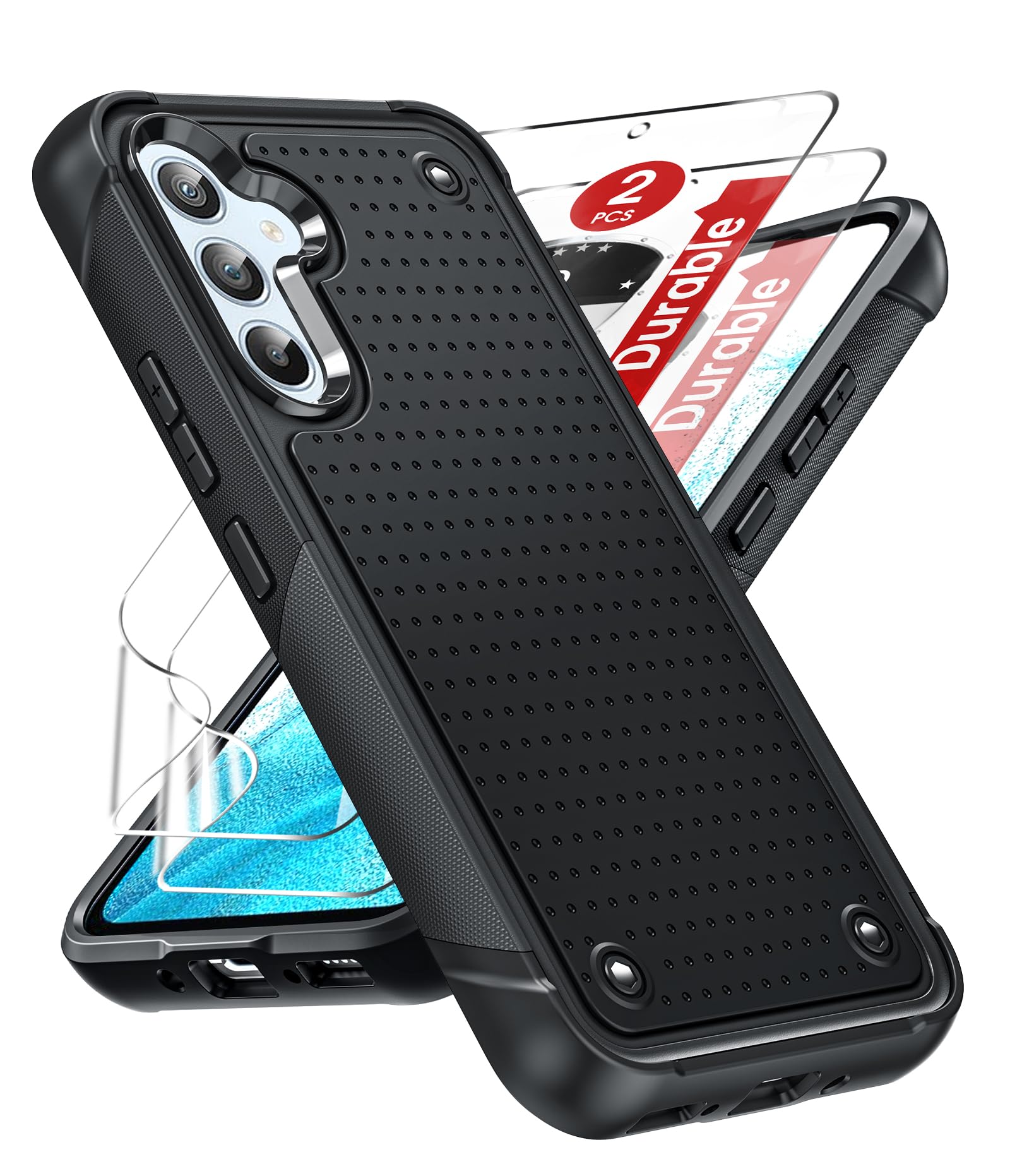 LeYi for Samsung Galaxy A54 5G Case, Samsung A54 5G Case with [2 Pack] Screen Protectors, Shockproof Heavy Duty Dual Layer Protective Hard PC Textured Back & Soft Bumper Case for Galaxy A 54 5G, Black