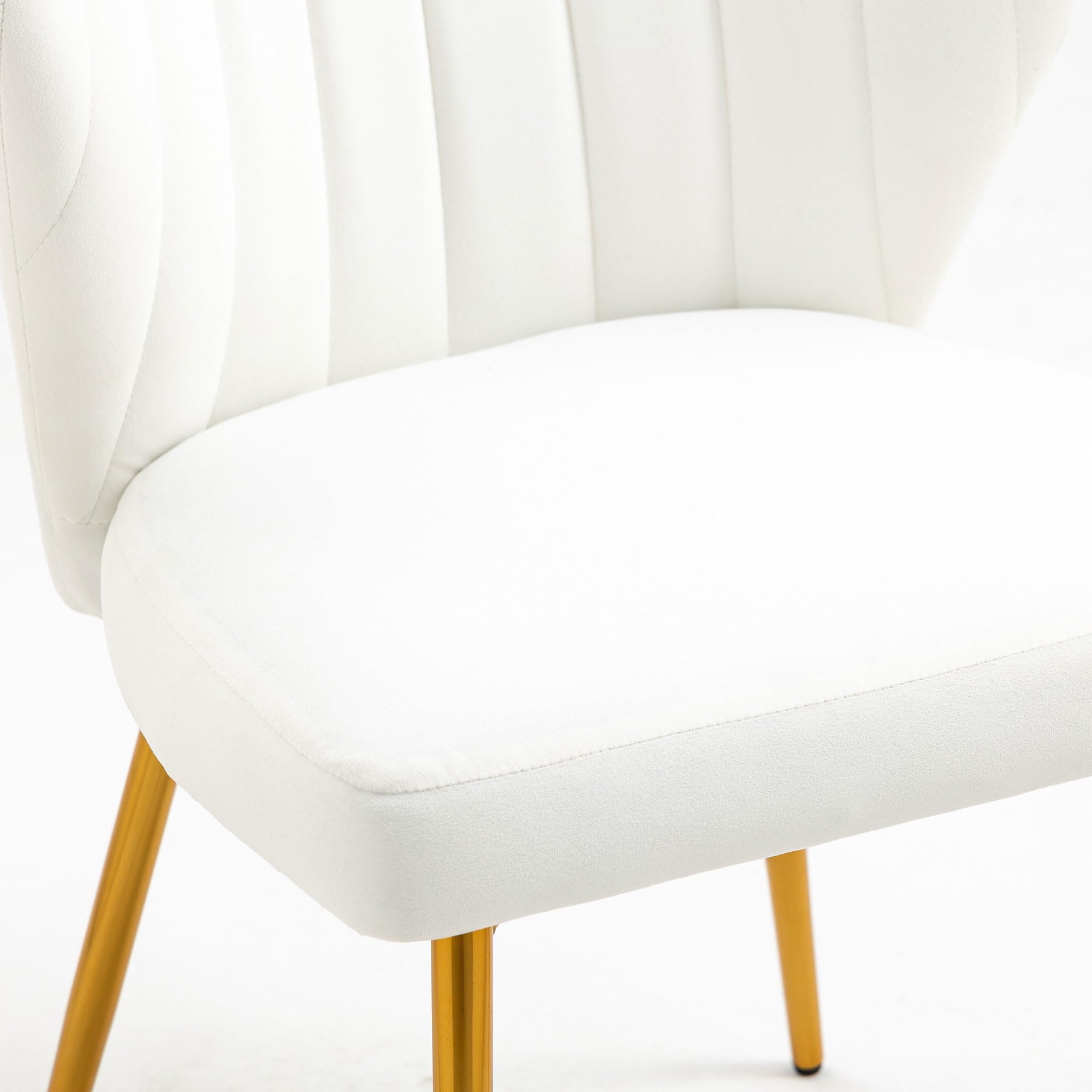 KASUE Dining Chairs Set of 6, Velvet Upholstered Dining Chairs with Gold Metal Legs, Modern Accent Chairs for Living Room, Dining Room, Kitchen (White)
