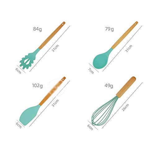 LMMDP Silicone Kitchen Tools Set Cooking Tools Utensils Set Spatula Shovel Soup Spoon with Wooden Handle Special Heat-resistant Design
