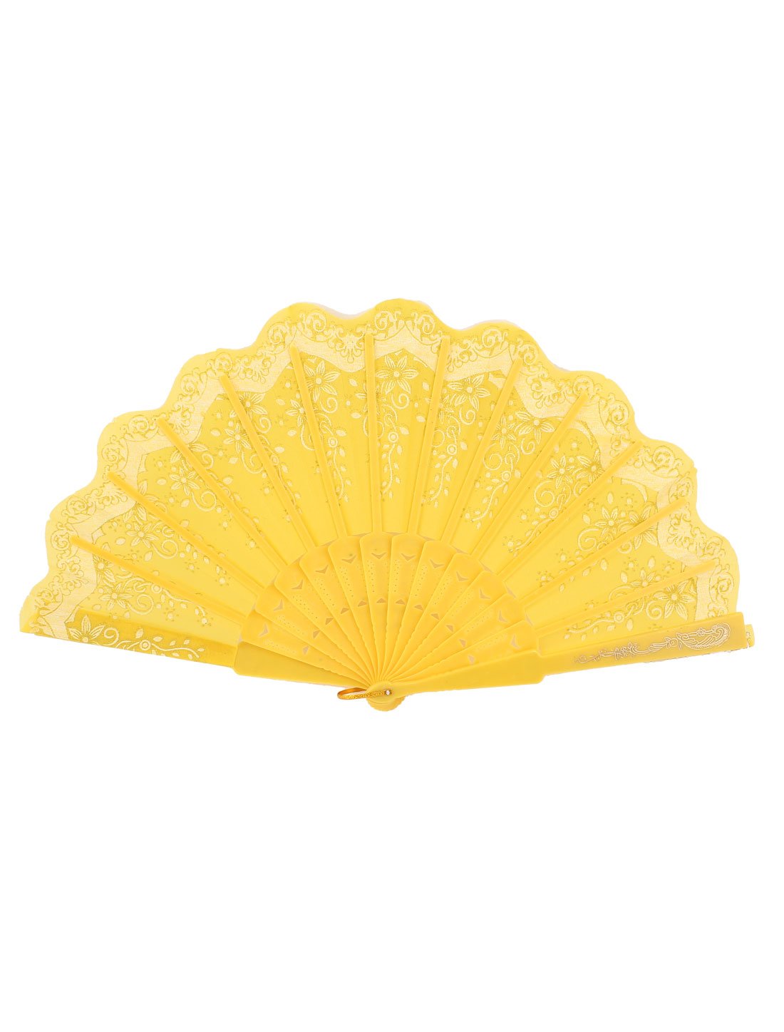 Qtqgoitem Women Summer Gold Tone White Flower Pattern Foldable Hand Fan Yellow (model: 9c1 f3c f46 bc1 125)