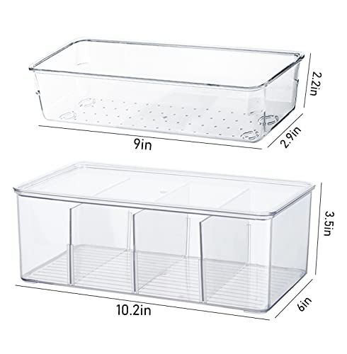 ZHOMA 14 Pcs Desk Drawer Organizer Trays with cover / 4 differentSize Bathroom Drawer Tray Dividers Plastic Vanity Organizers Storage Bins for Makeup Dresser Kitchen Office