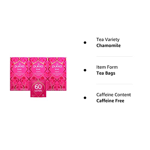 Pukka Organic Tea Bags, Chamomile, Rose and Lavender, Love Herbal Tea, 20 Count (Pack of 3)