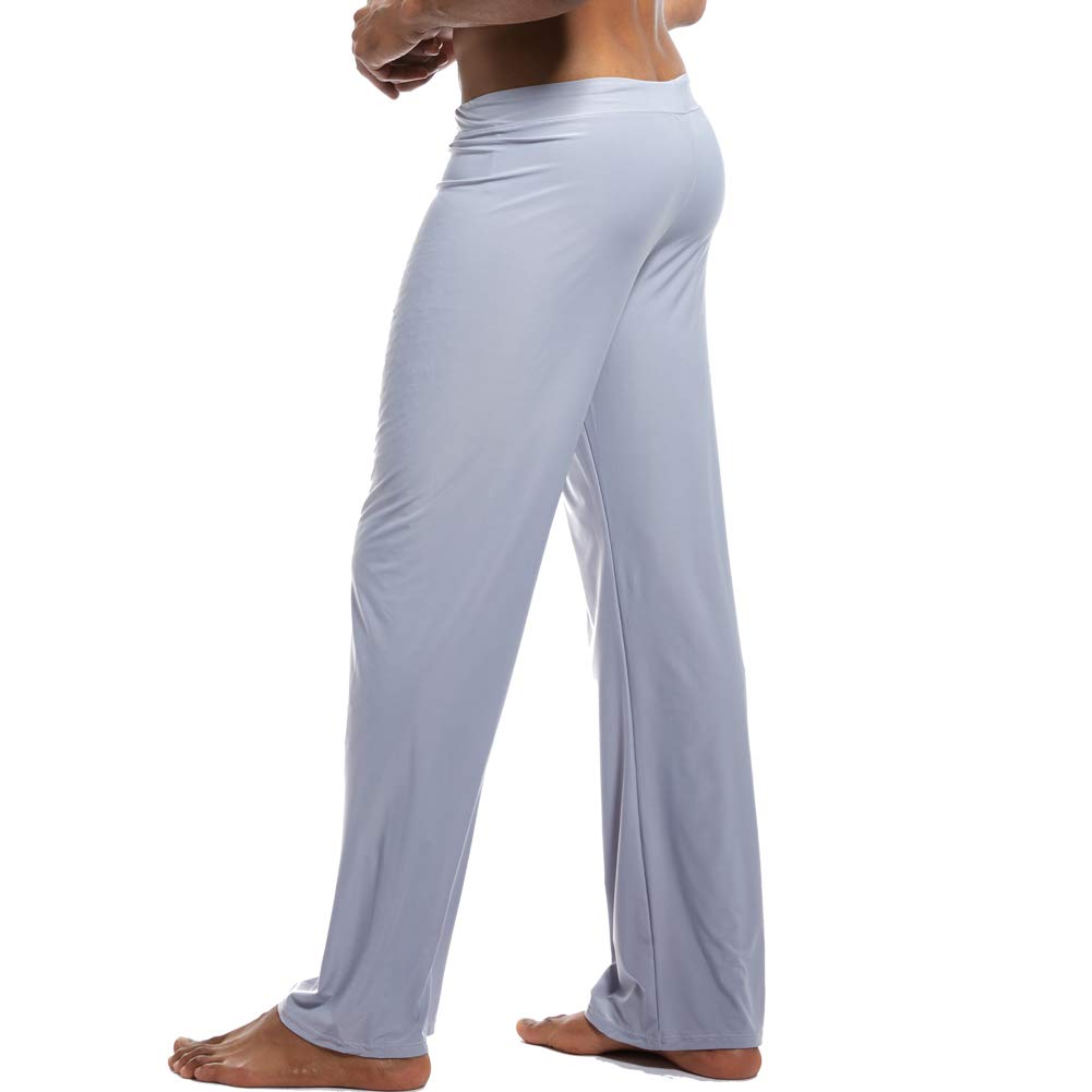 MOSUOKING Men Sports Tight Pants Nylon Underwear Baselayer Legging Soft Mesh Pajama Grey M